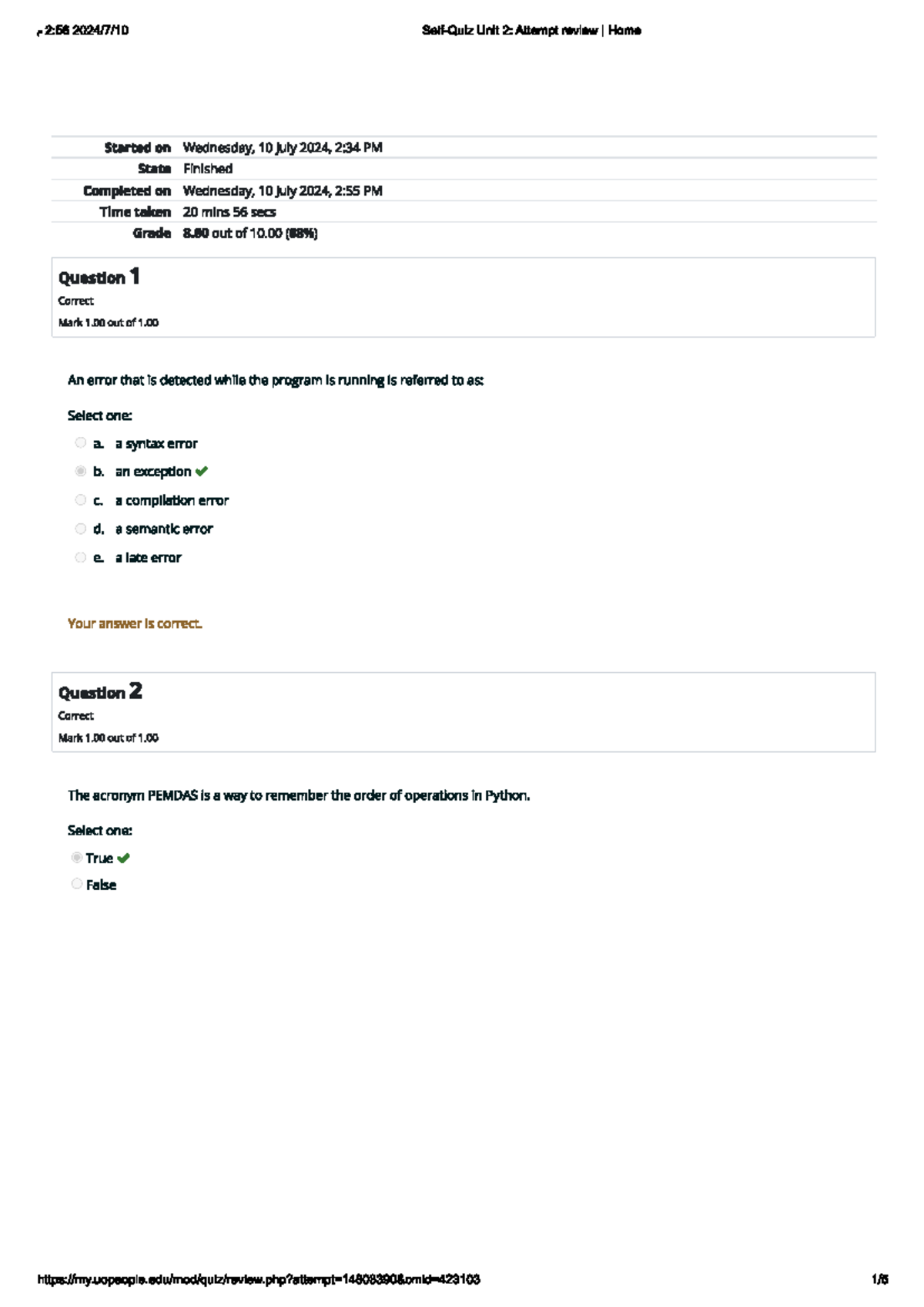 self quiz 2- cs 1101 this a training test for python progamming for ...