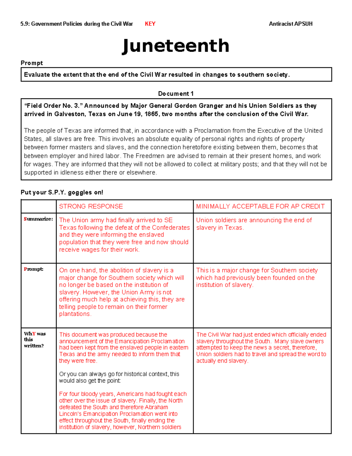 Apush 5.9 KEY Juneteenth SPY Method (1) - 5: Government Policies during ...