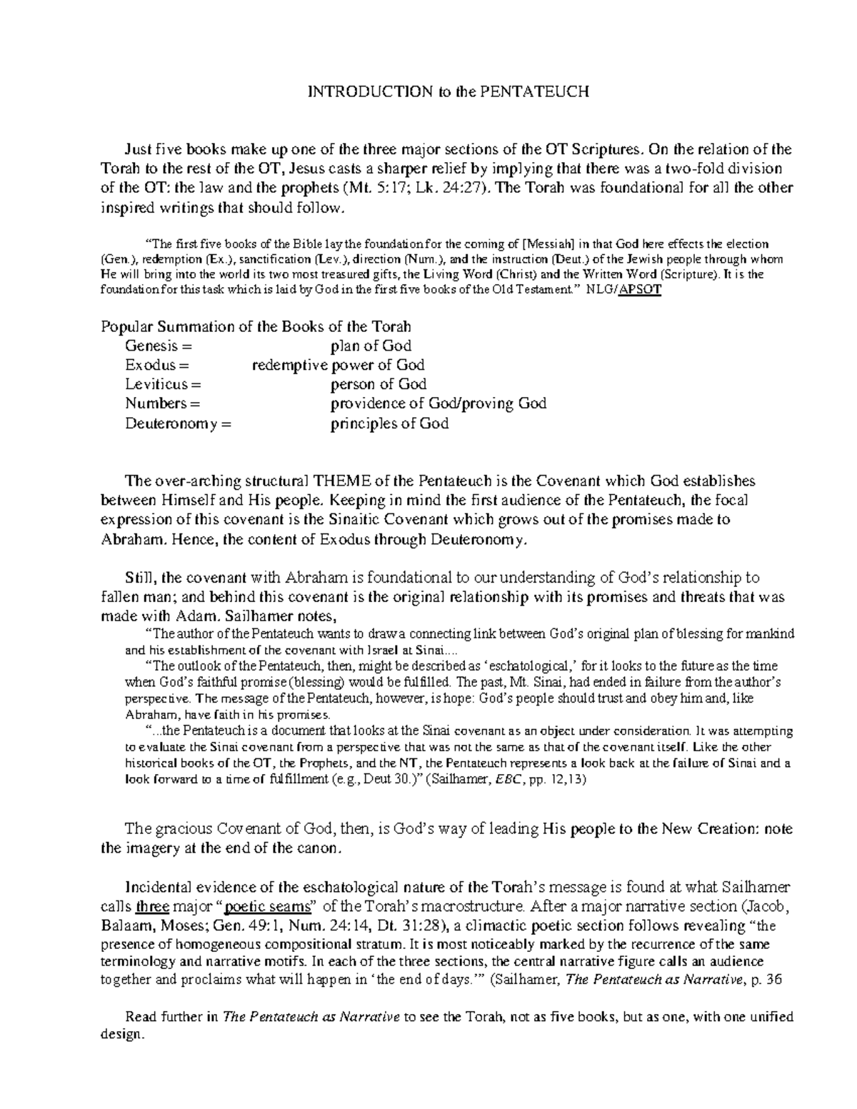 Introduction to Pentateuch - INTRODUCTION to the PENTATEUCH Just five ...