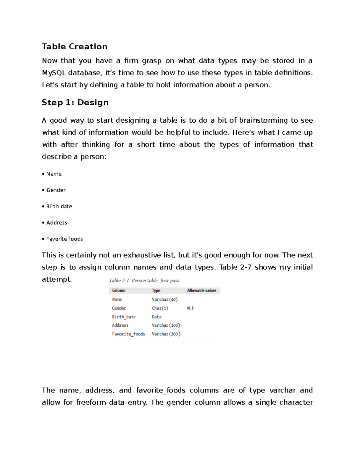 Chapter 2 Table Creation - Table Creation Now that you have a firm ...