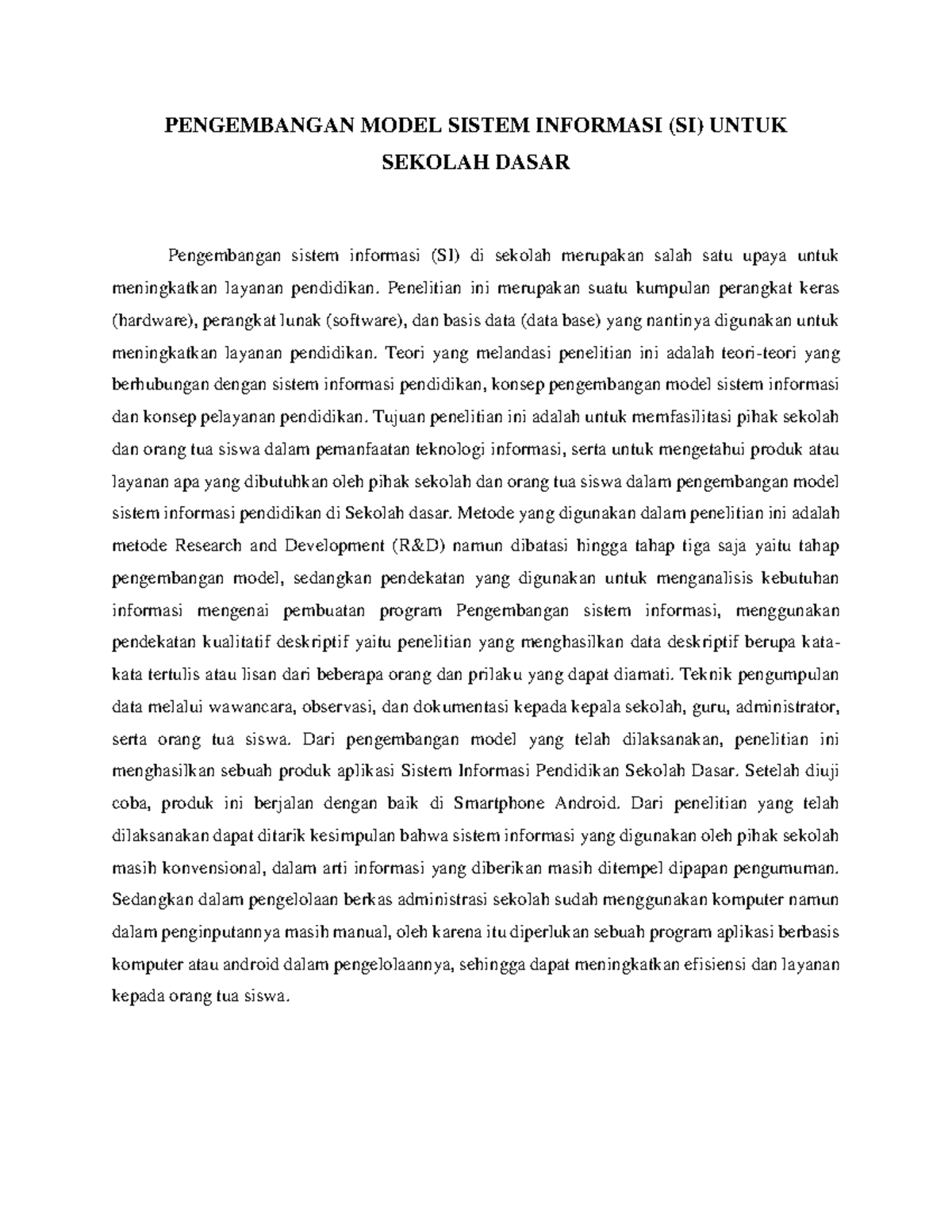 Pengembangan Model Sistem Informasi (SI) Untuk Sekolah Dasar ...