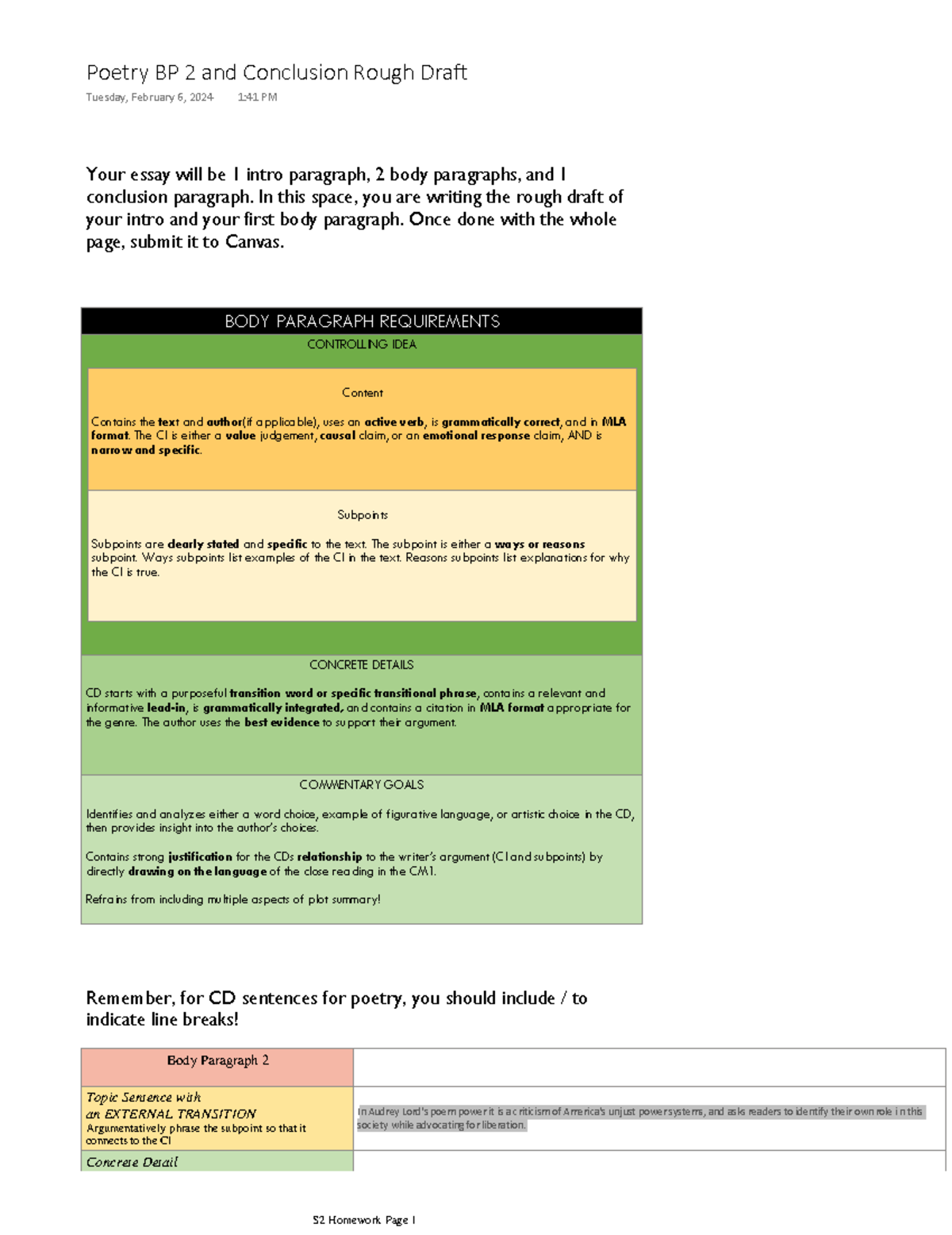 Poetry BP 2 and Conclusion Rough Draft - Your essay will be 1 intro ...