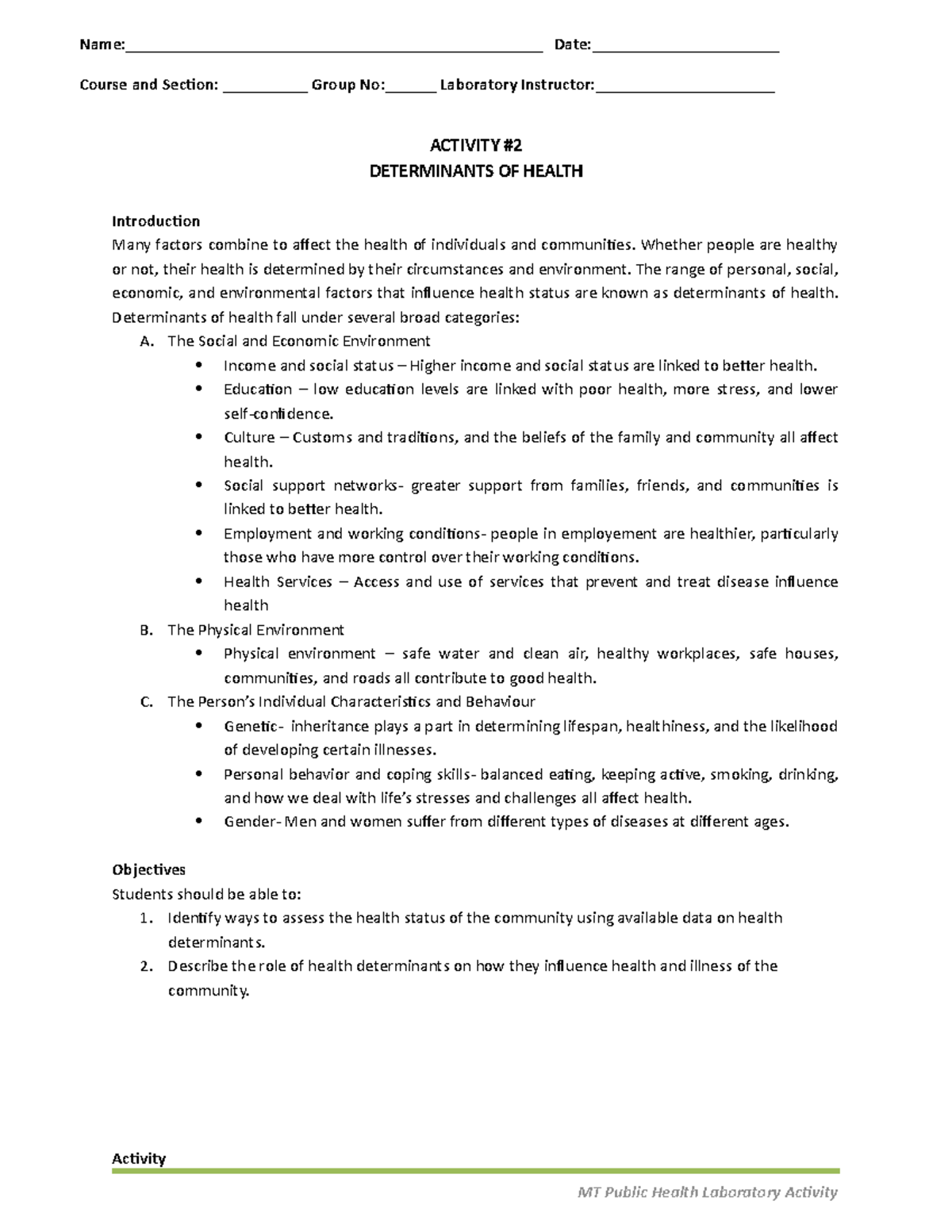 PH- Activity-2 - Public Health - Course and Secion: __________ Group No ...