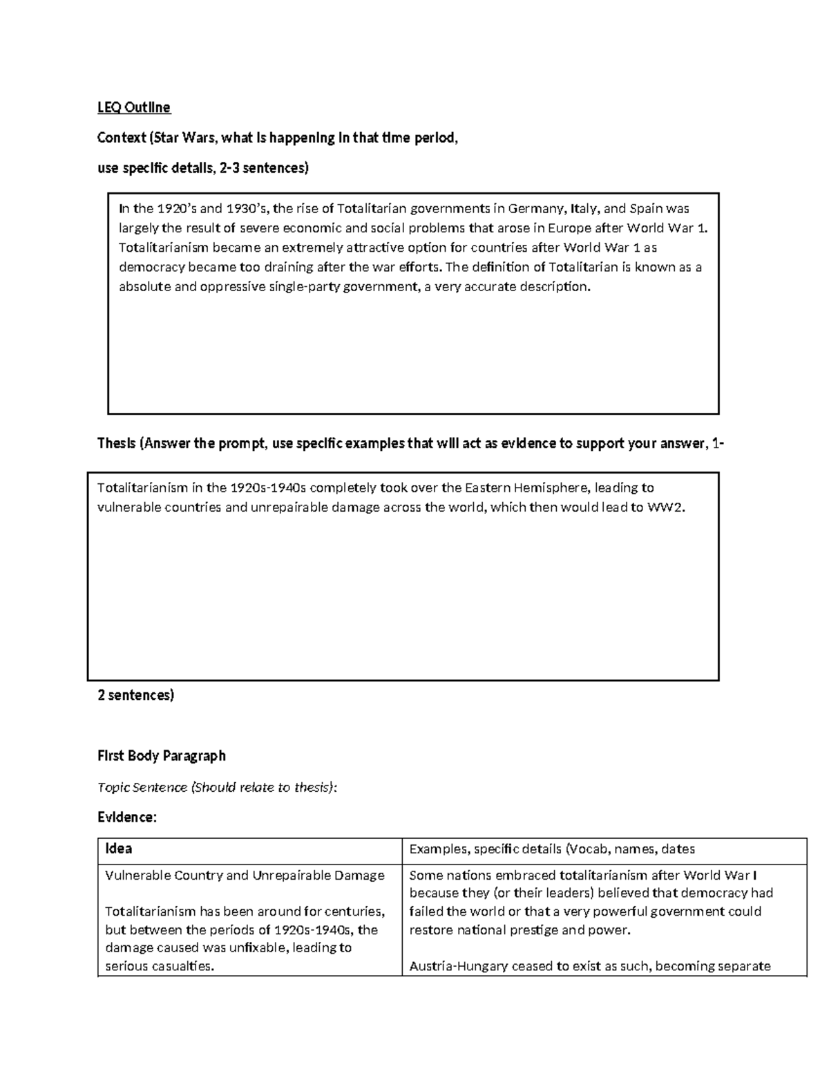 LEQoutline - assigmnet - LEQ Outline Context (Star Wars, what is ...