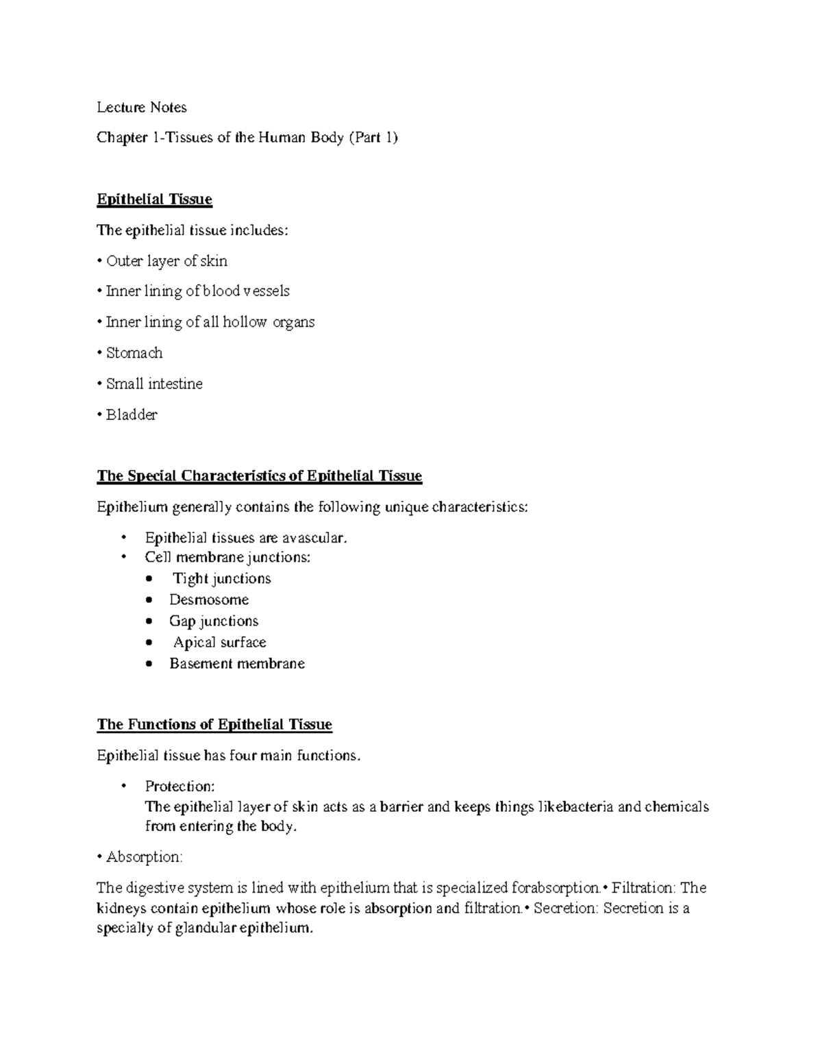 Chapter 1-Tissues of the Human Body (Part 1) - Cell membrane junctions ...