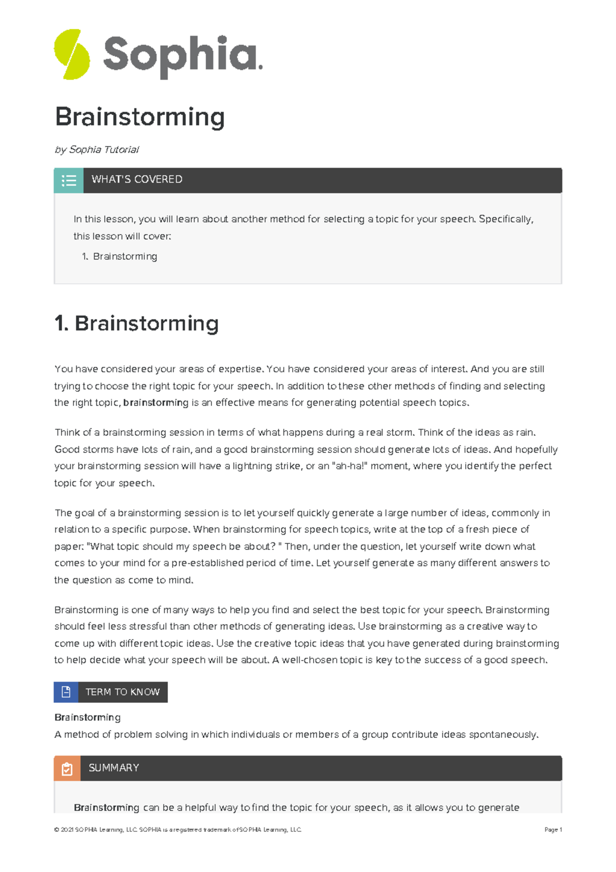 Brainstorming-5 - Unit 2 - Brainstorming by Sophia Tutorial In this ...