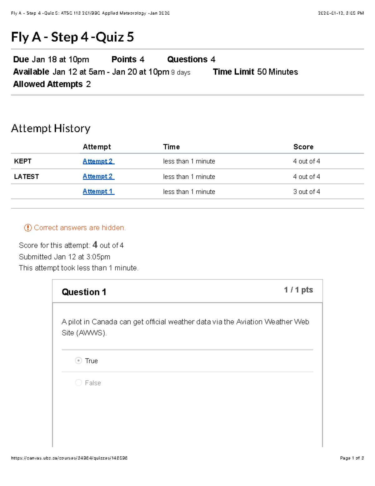 Fly A - Step 4 -Quiz 5: ATSC 113 201:99C Applied Meteorology -Jan 2020 ...