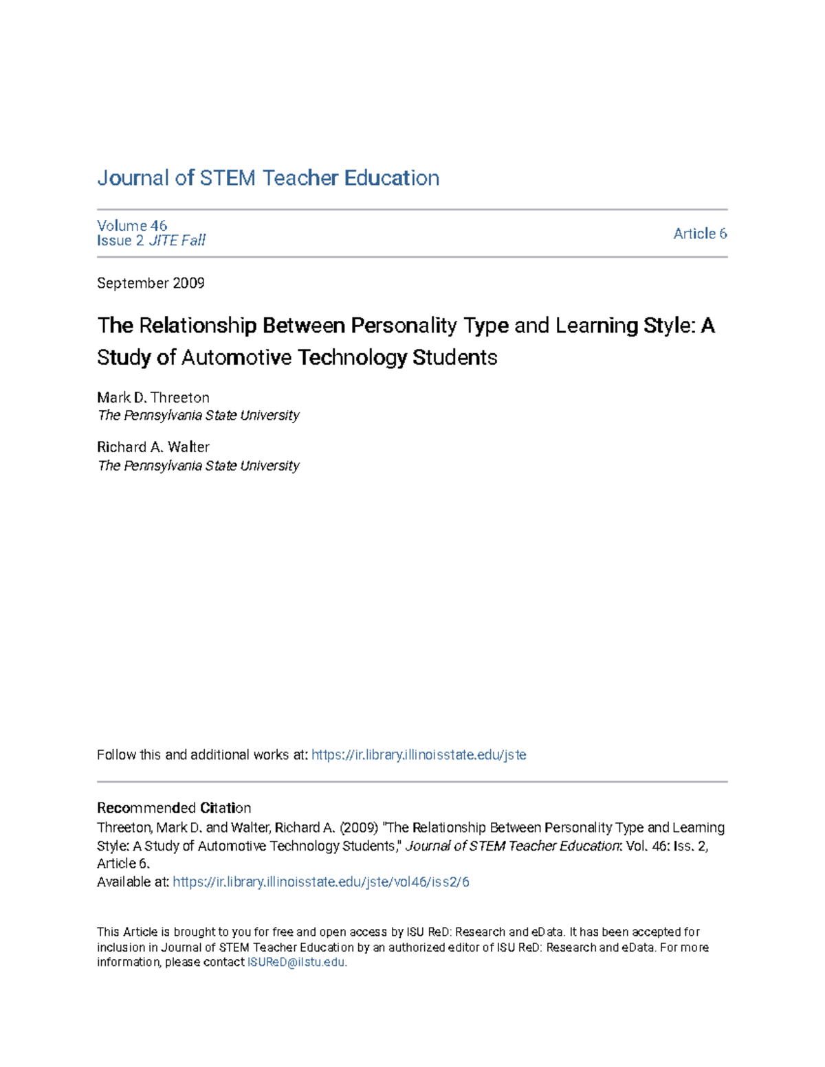 The Relationship Between Personality Type and Learning Style A S ...