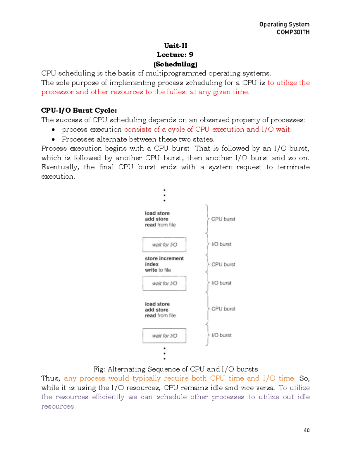 Unit II Lecture 9 Scheduling Part I - COMP301TH Unit-II Lecture: 9 (Scheduling) CPU scheduling ...
