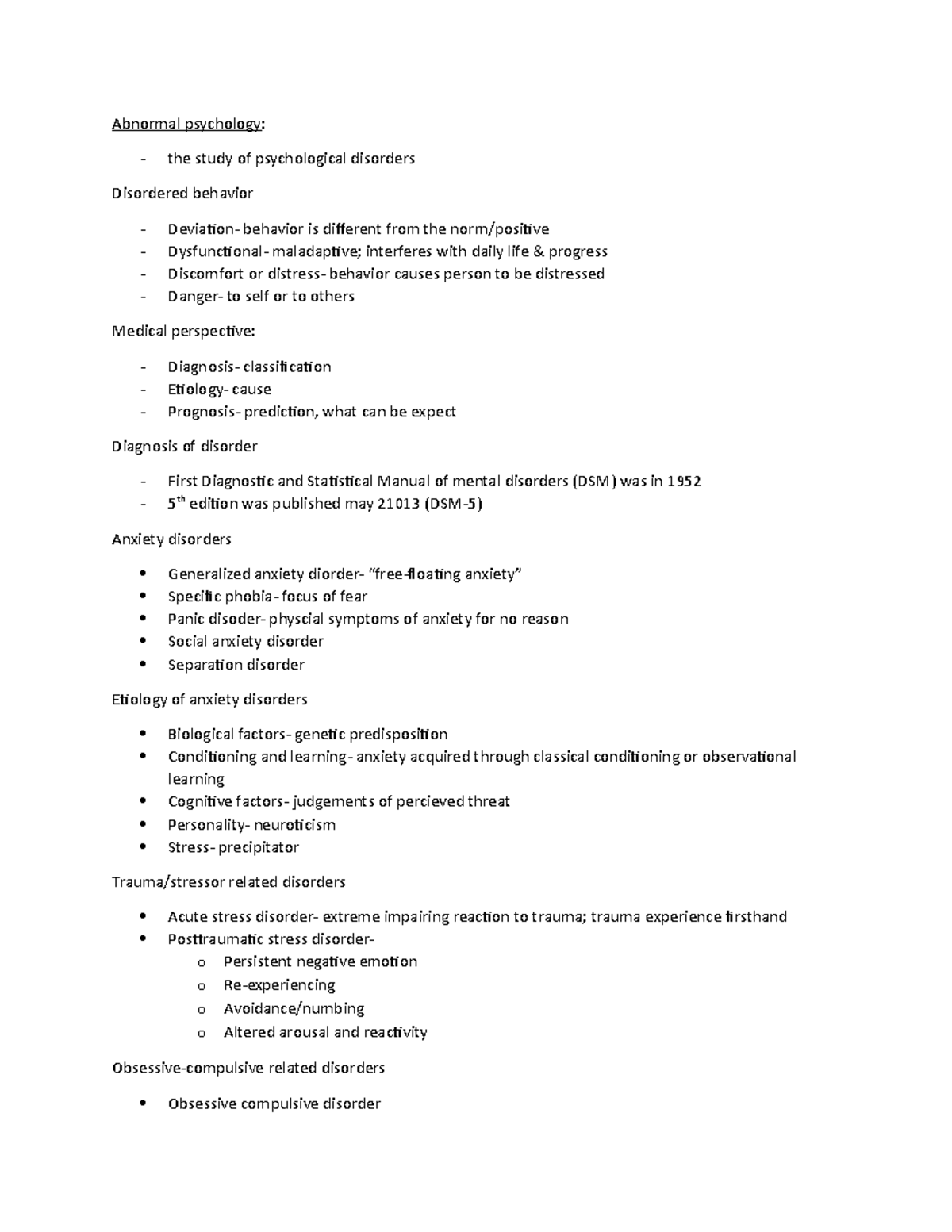 Psychological disorders - Abnormal psychology: - the study of ...