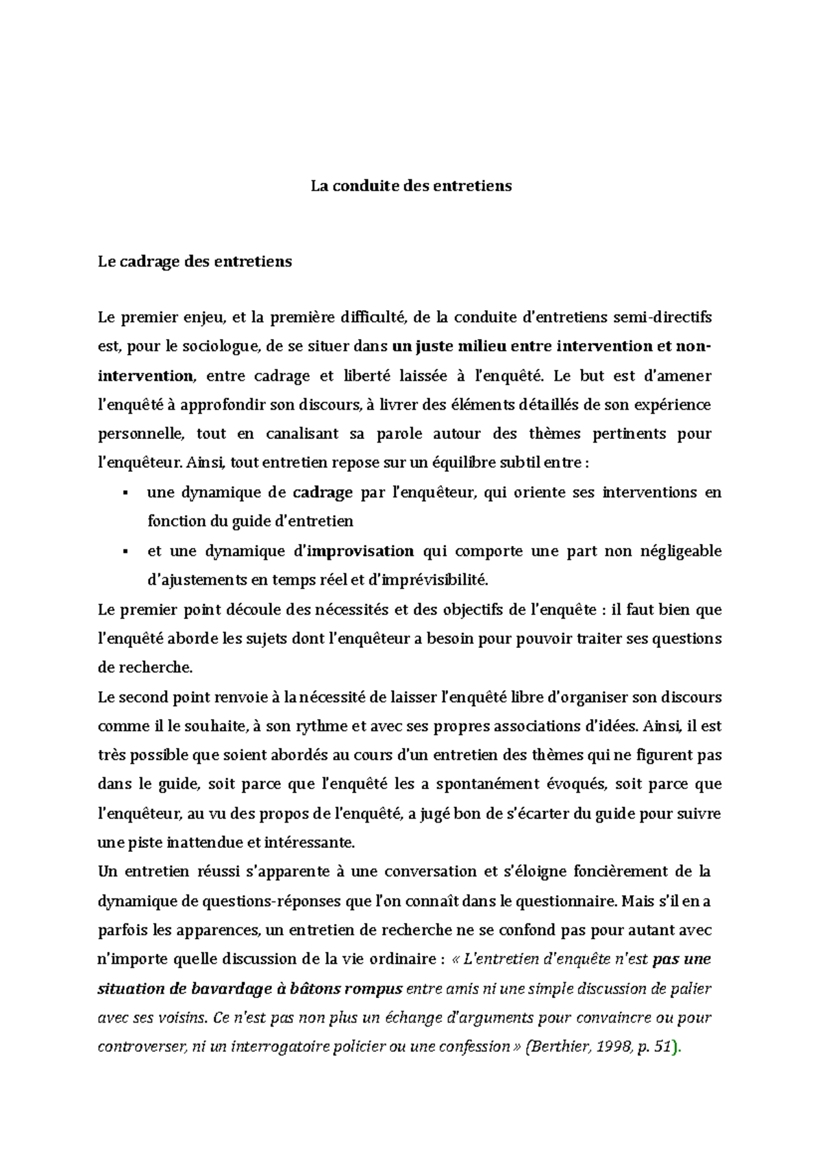 Cours 6 conduite et analyse des entretiens-converti - La conduite des ...