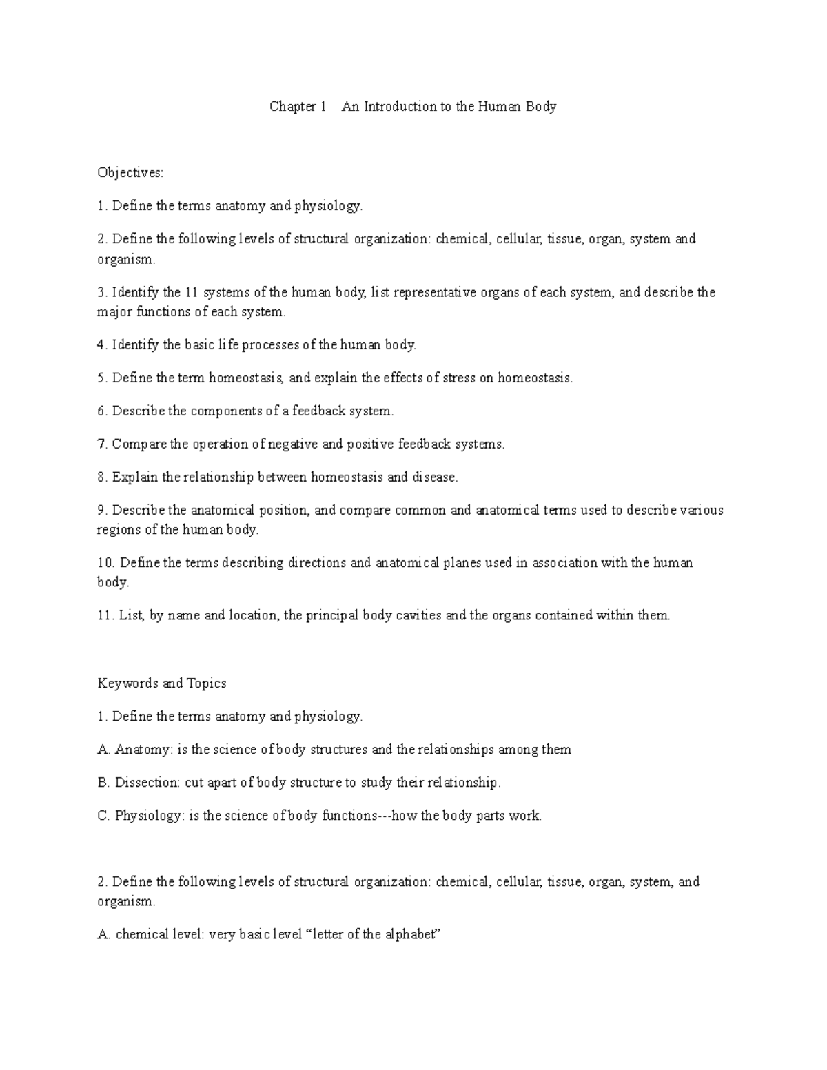 Biol235 chapter 1 Note Chapter 1 An Introduction To The Human Body Biol235 chapter 1 Note Chapter 1 An Introduction To The Human Body