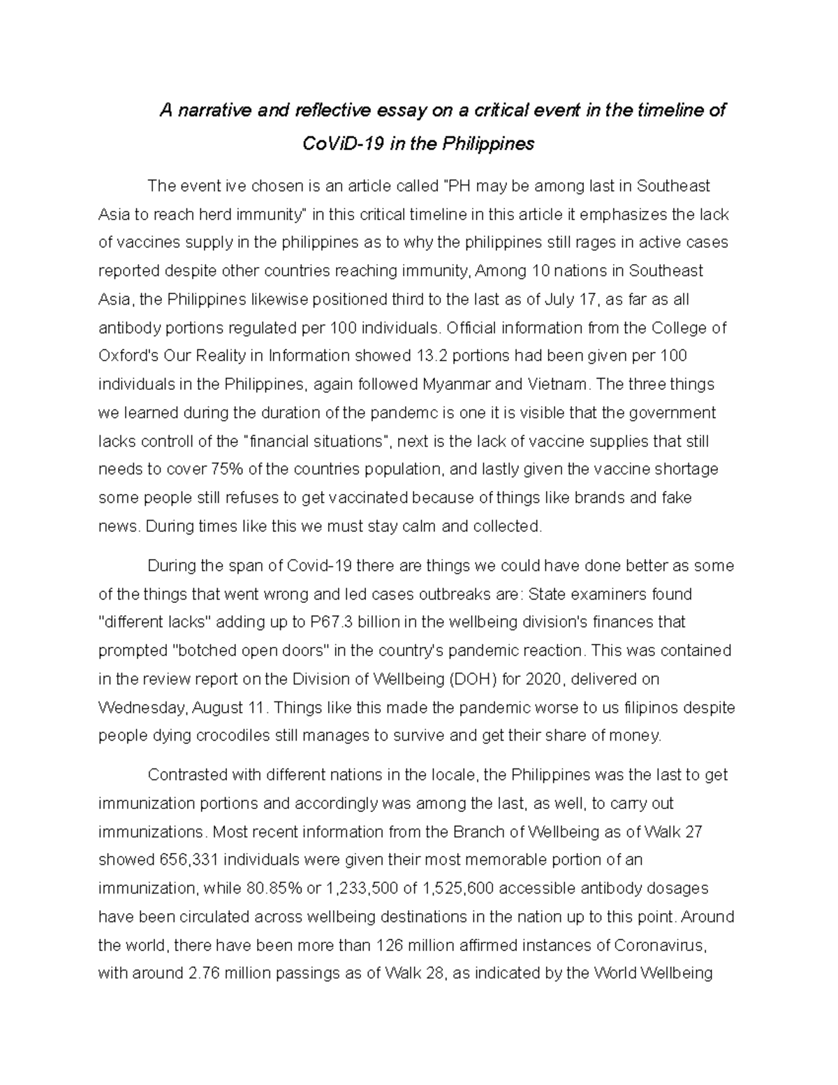 GED103_A1 ME1_DFA - A narrative and reflective essay on a critical ...