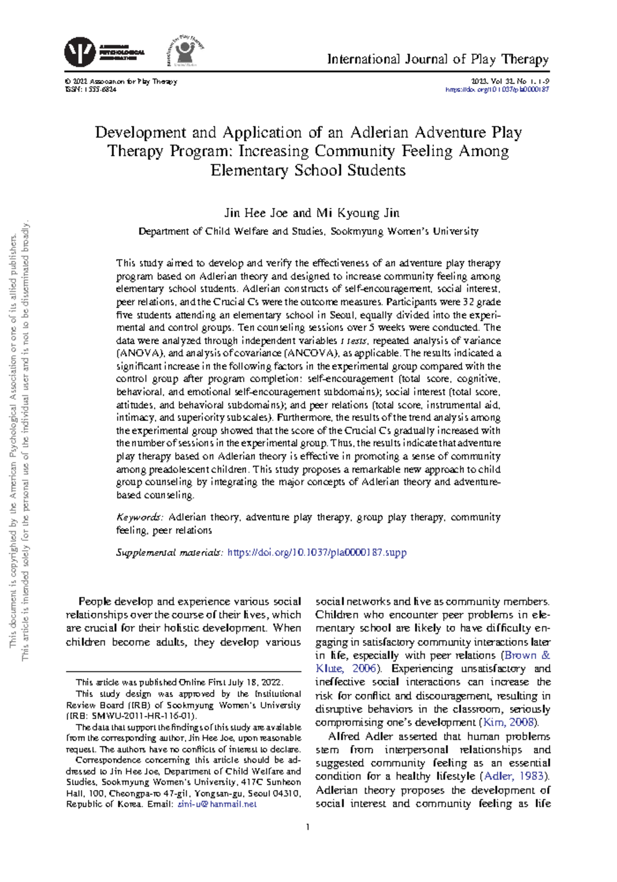 Article 1 - sdfsdfsdfsdf - Development and Application of an Adlerian ...