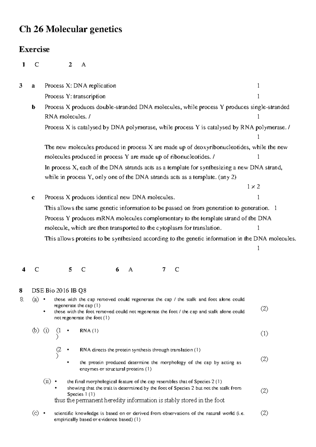 Ch 26 27 tb ans - For reference - Ch 26 Molecular genetics Exercise 1 C ...