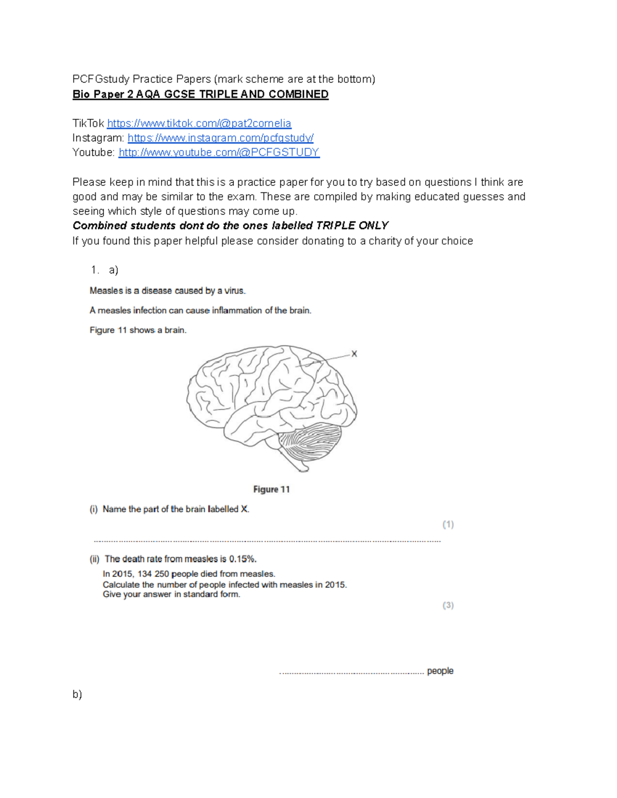 Bio Paper 2 AQA GCSE - PCFGstudy Practice Papers (mark scheme are at ...