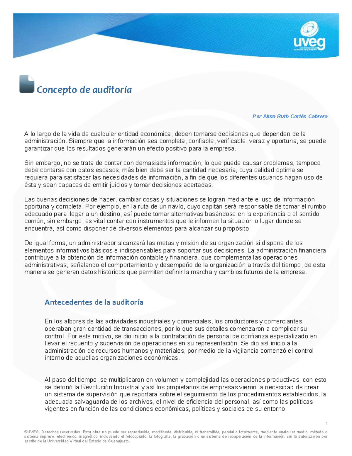Auditoria concepto - A lo largo de la vida de cualquier entidad ...