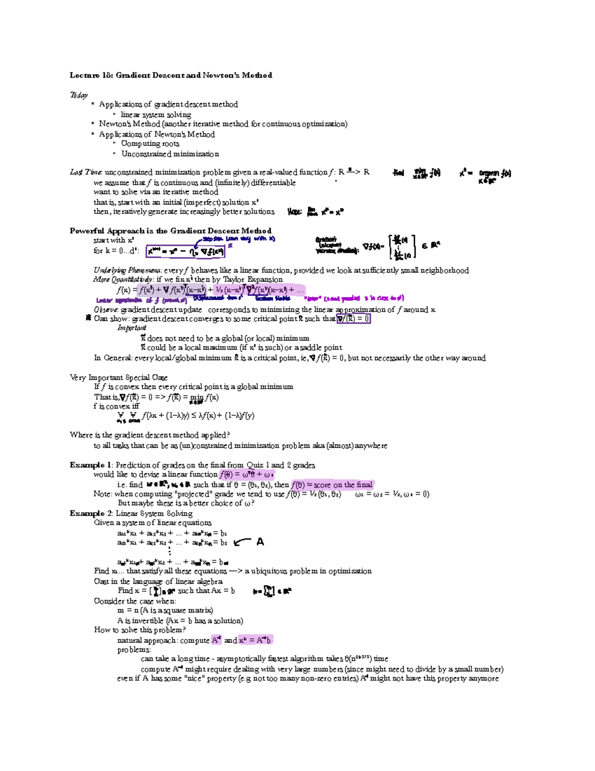 Lecture 18 Gradient Descent and Newton's Method Apr 21, 2016 - Lecture ...