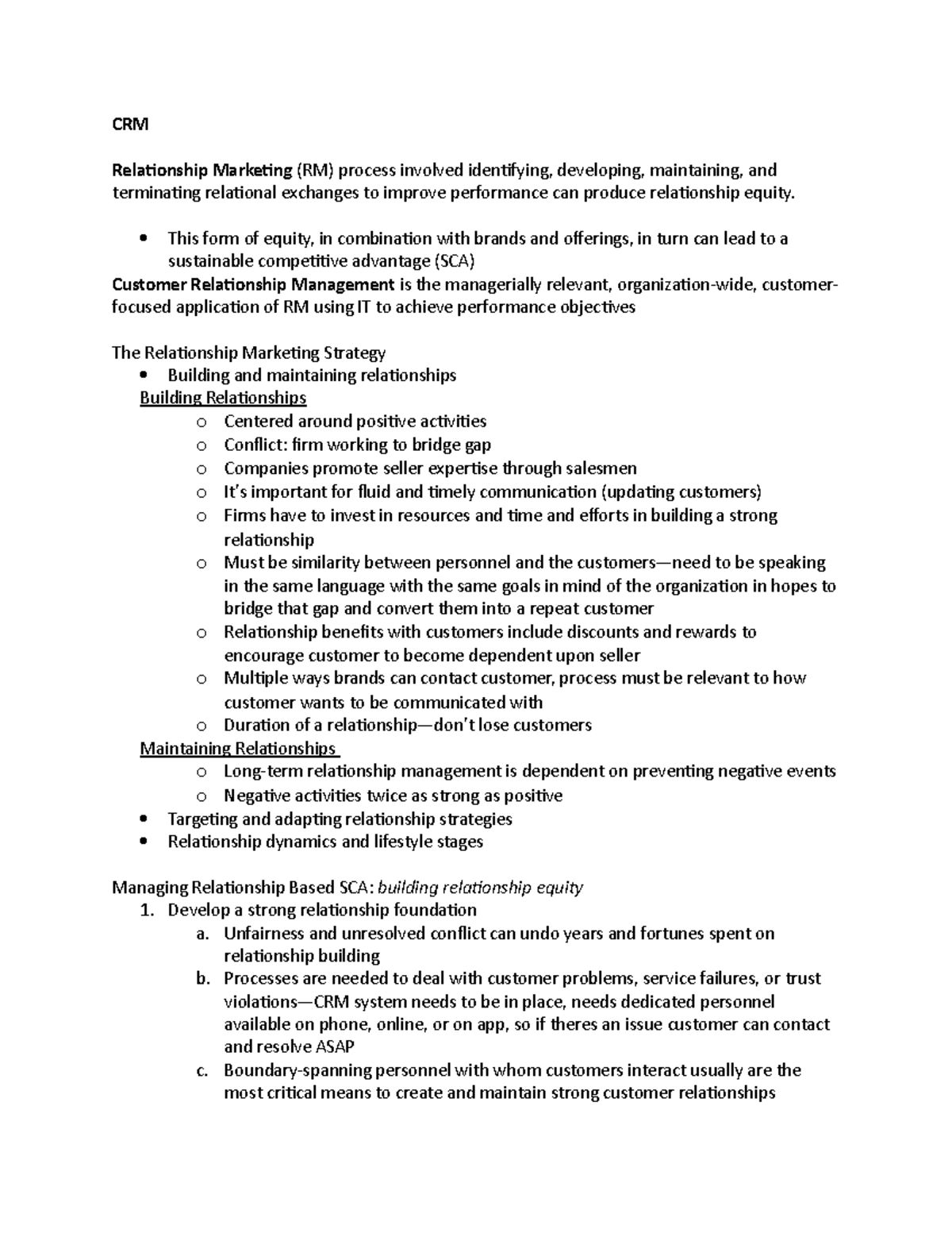 CRM notes - CRM Relationship Marketing (RM) process involved ...