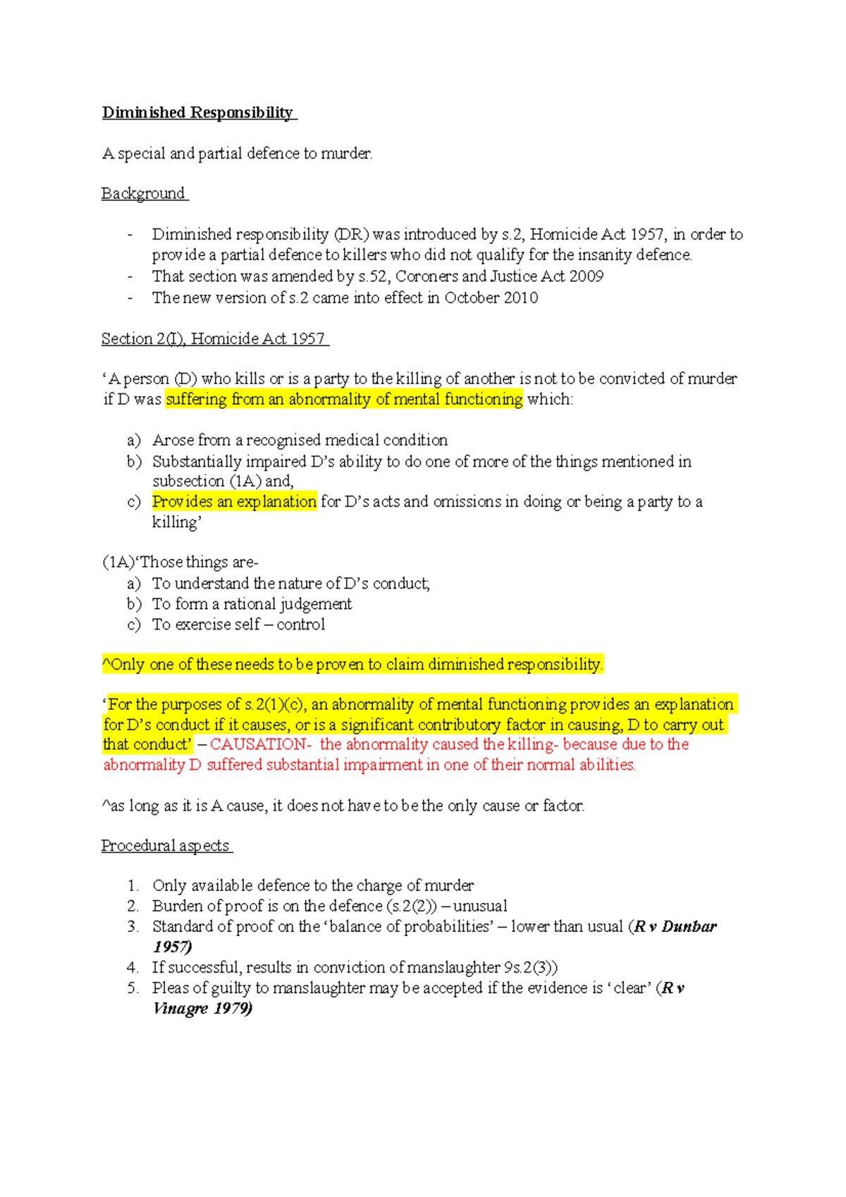 DR-revision - Notes and materials on Diminished responsibility as a ...