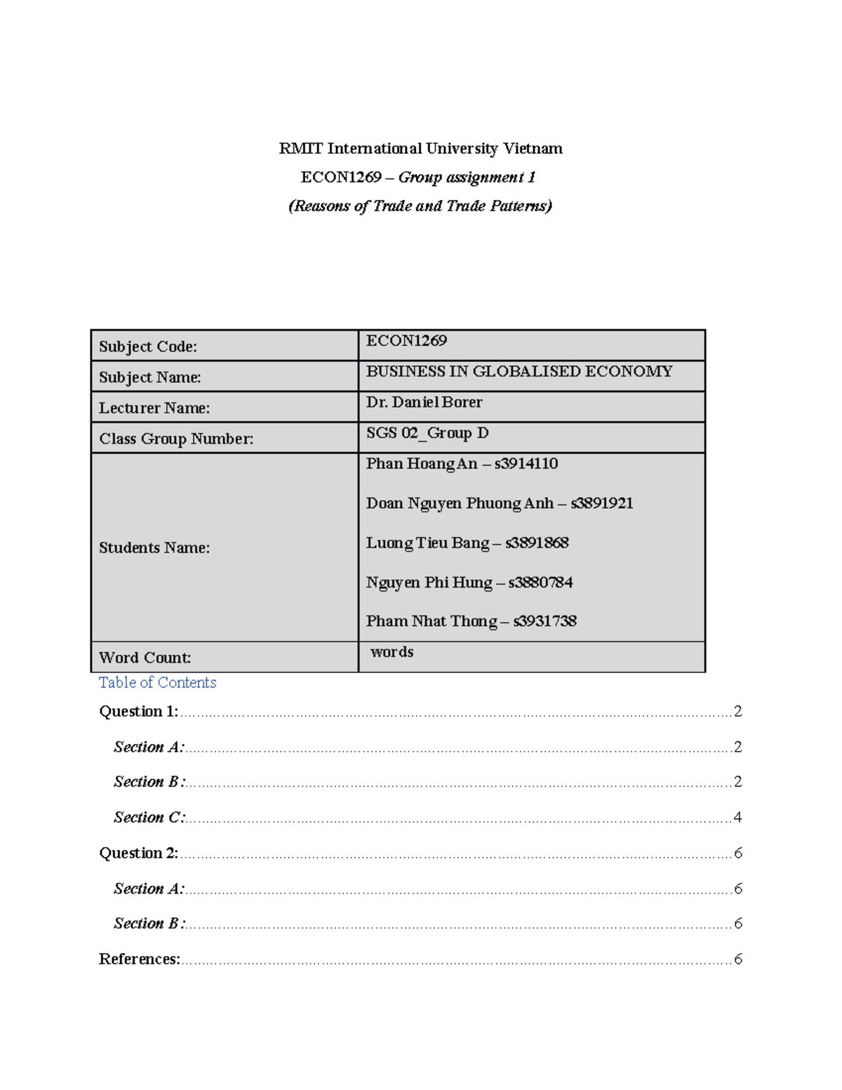 Assignment-1-ECON1269-SGS-02 Group-D - RMIT International University Vietnam ECON1269 – Group ...