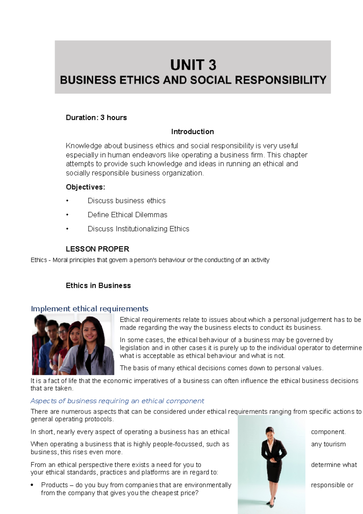 Org Man chapters 3 and 4 - Business Ethics and Social Responsibility ...