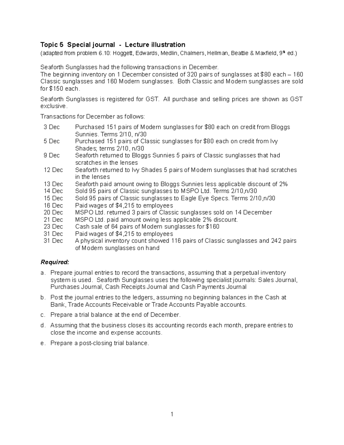 Topic 5 Lecture example. Feel free to download - Topic 5 Special ...