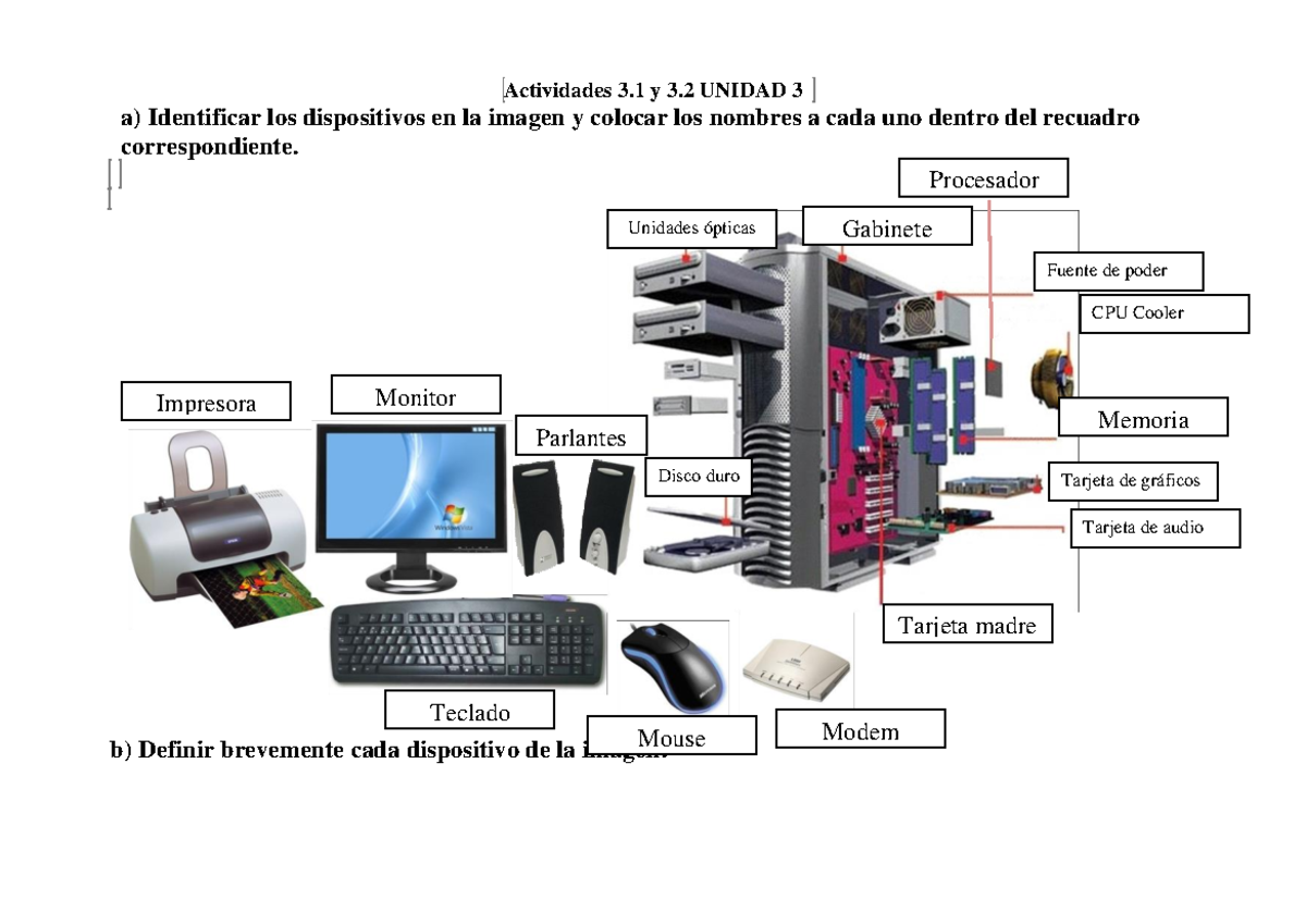 Dispositivos informaticos y partes de la computadora - Actividades 3 y ...