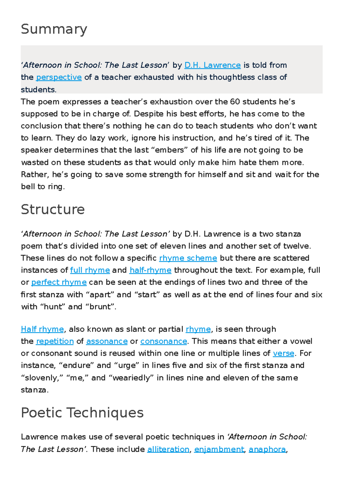 Peeal - summary - Summary ‘Afternoon in School: The Last Lesson’ by D ...