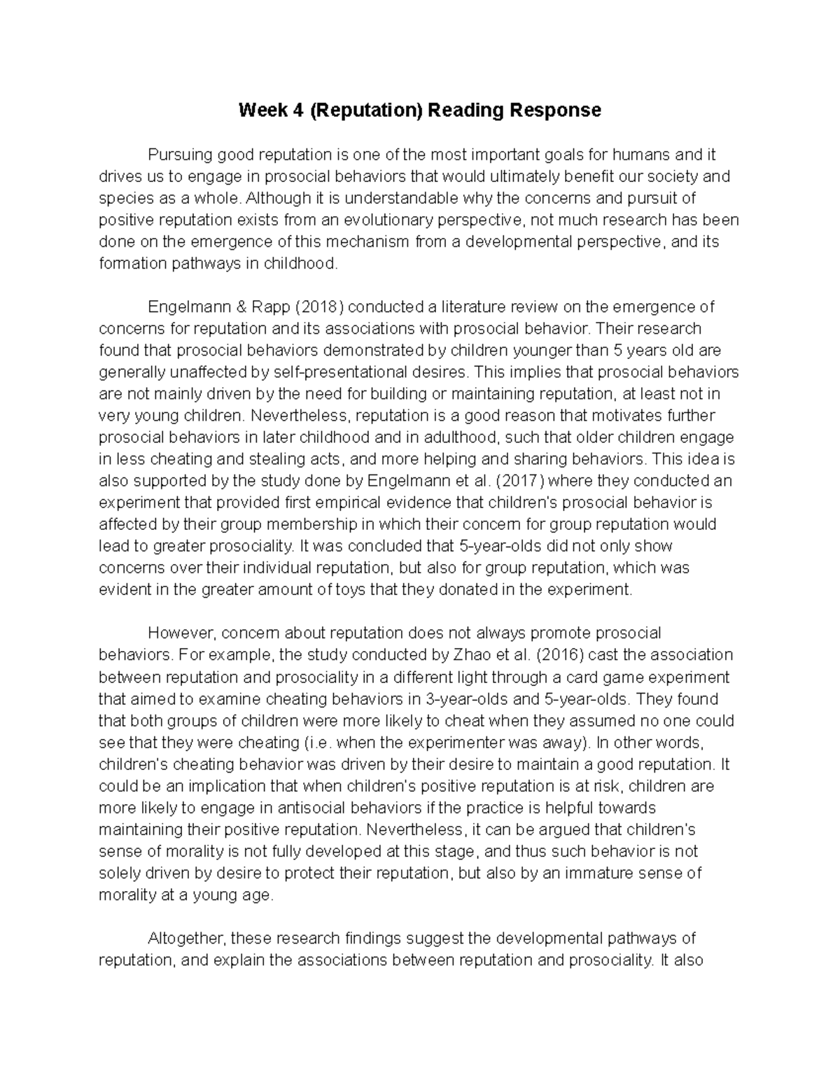 Reading Response 4 - sample weekly essay - Week 4 (Reputation) Reading ...