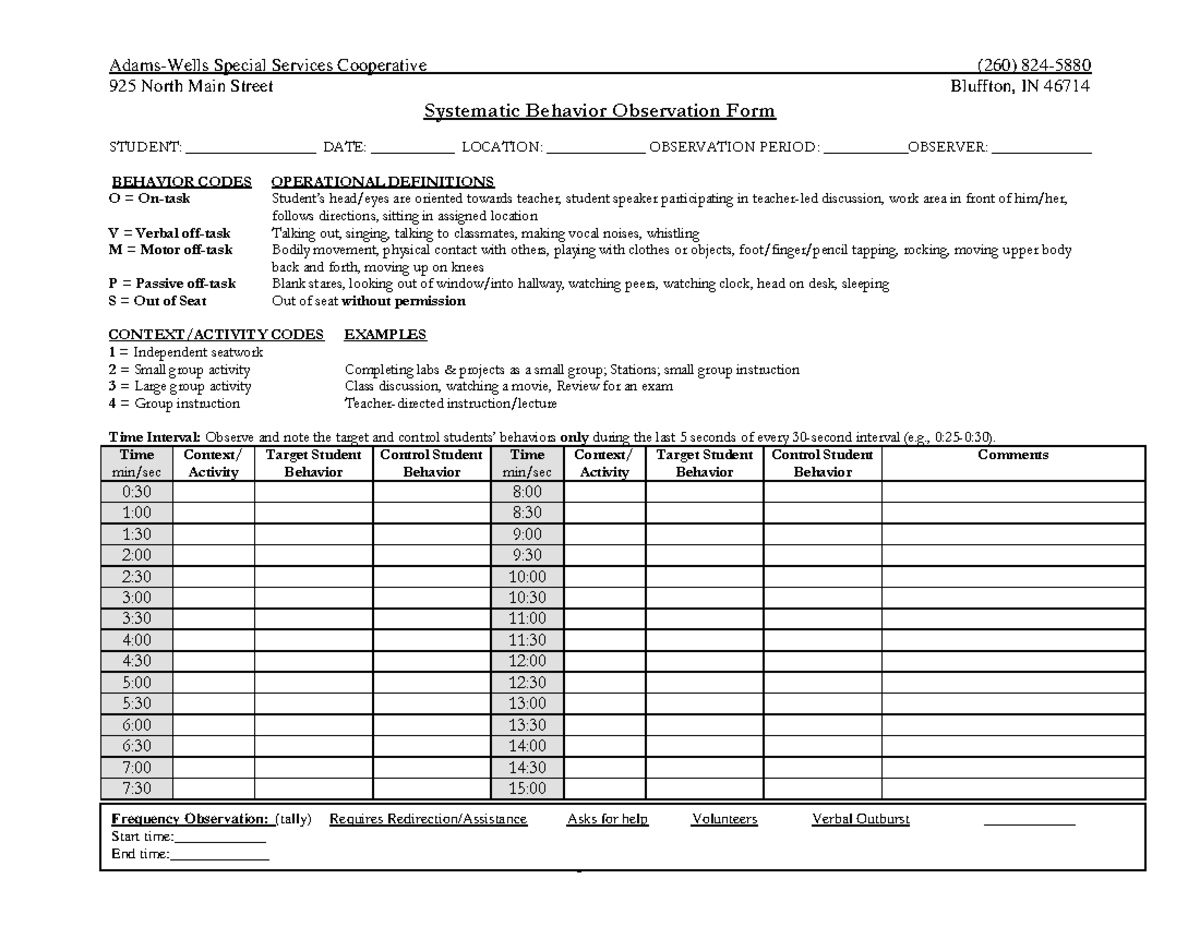 Systematic Behavior observation - Adams-Wells Special Services ...