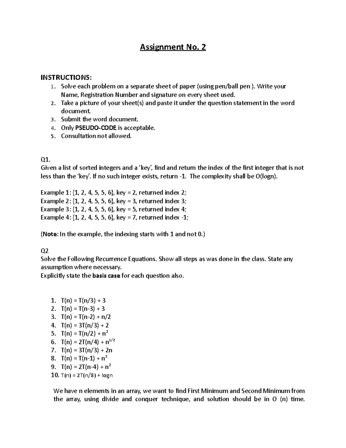 Assignment No. 2 - Thifchh - Assignment No. 2 INSTRUCTIONS: Solve each ...