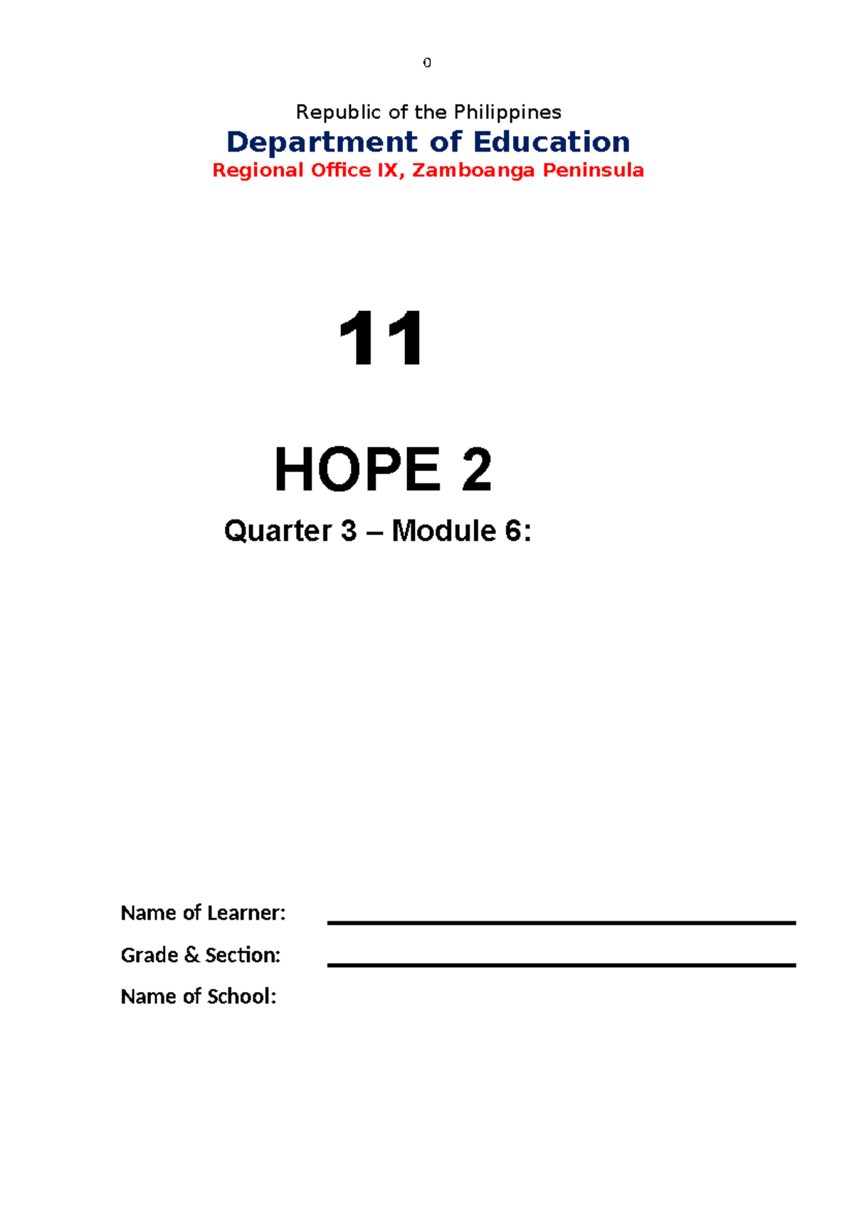 G11-HOPE-Module-6-Volleyball - 0 Republic of the Philippines Department ...