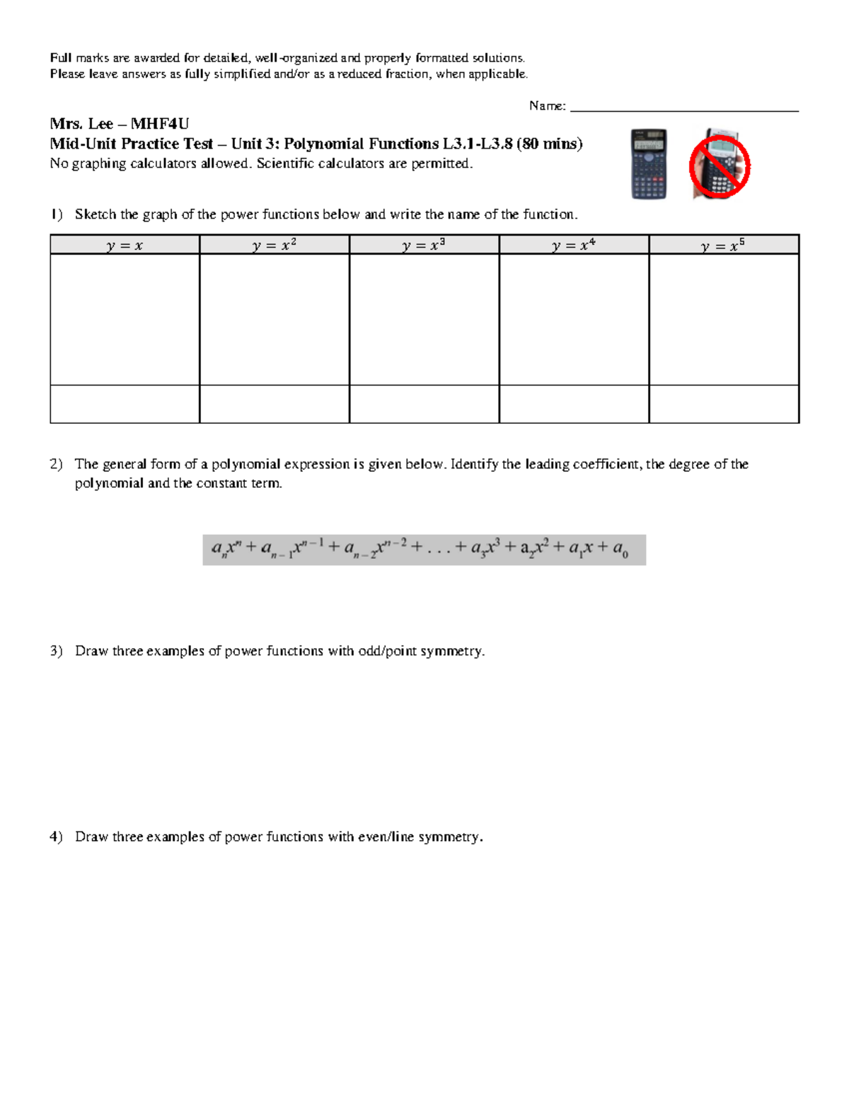 Unit 3 Practice Test First Half - Please leave answers as fully ...