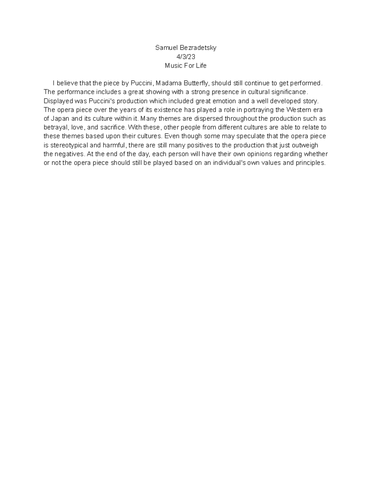 23 - Ffghn - Samuel Bezradetsky 4/3/ Music For Life I believe that the ...