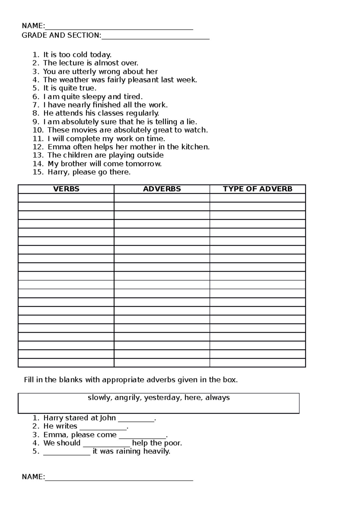 Adverbs- Activity - Lecture notes - NAME ...