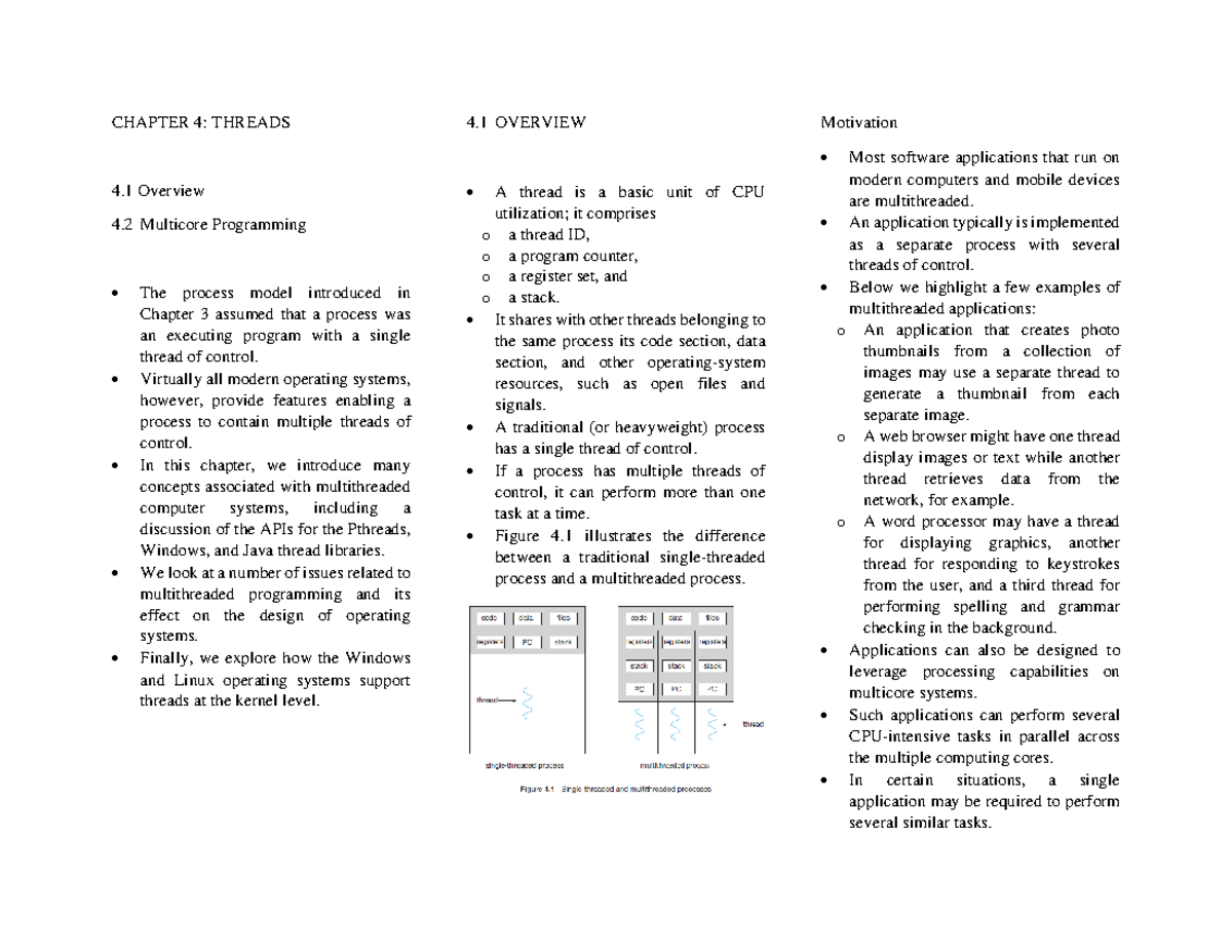 Notes to Chapter 4 Threads - CHAPTER 4: THREADS 4 Overview 4 Multicore ...