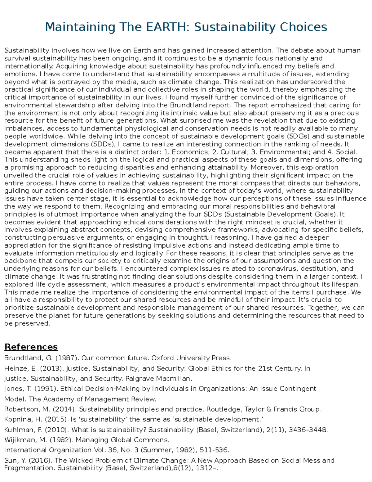 Maintaining The Earth - essay - Maintaining The EARTH: Sustainability ...