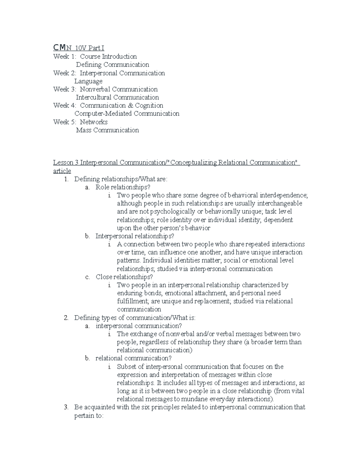 Cmn10v study guide - CM N 10V Part I Week 1: Course Introduction ...
