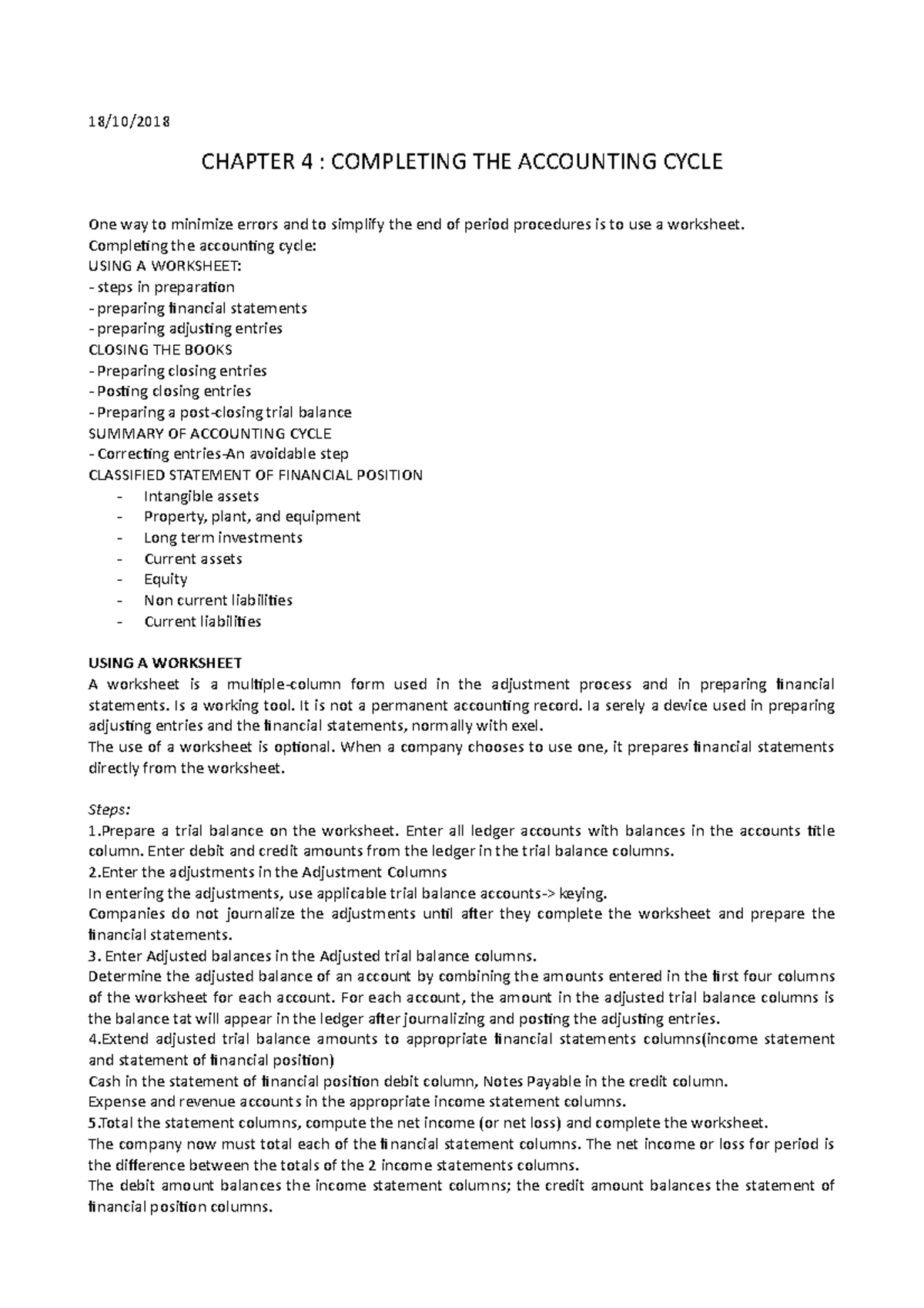 4. Completing the Accounting Cycle - 18/10/ CHAPTER 4 : COMPLETING THE ACCOUNTING CYCLE One way ...