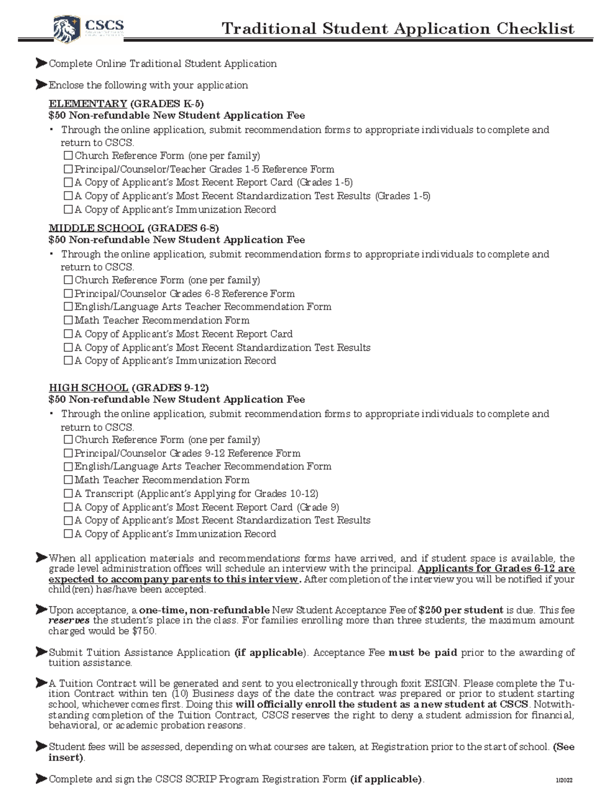New Traditional Student Application Checklist 2022-2023 - Traditional ...