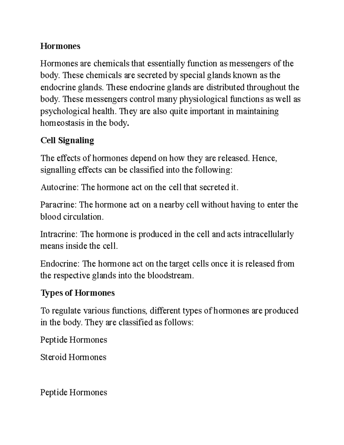 Hormones - its lecture notes - Hormones Hormones are chemicals that ...