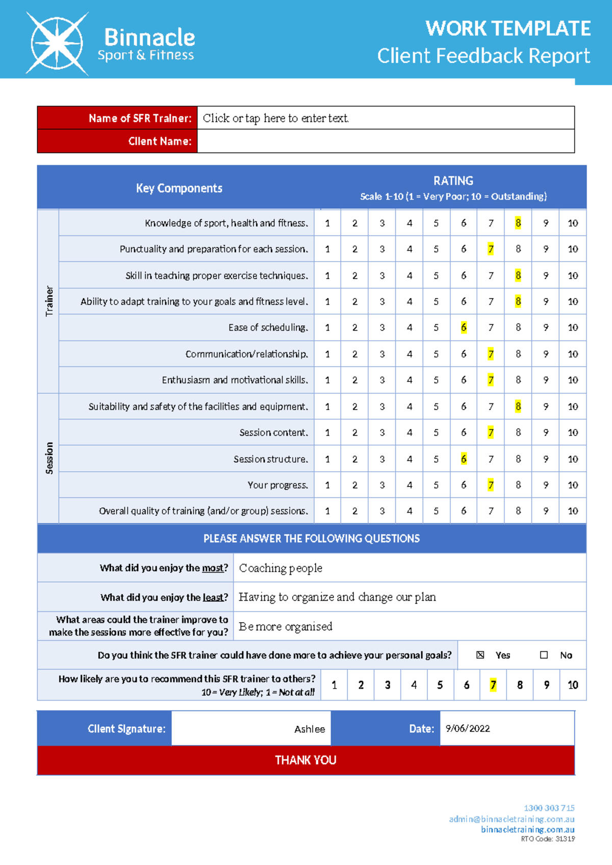 Client Feedback Report - WORK TEMPLATE Client Feedback Report Name of ...