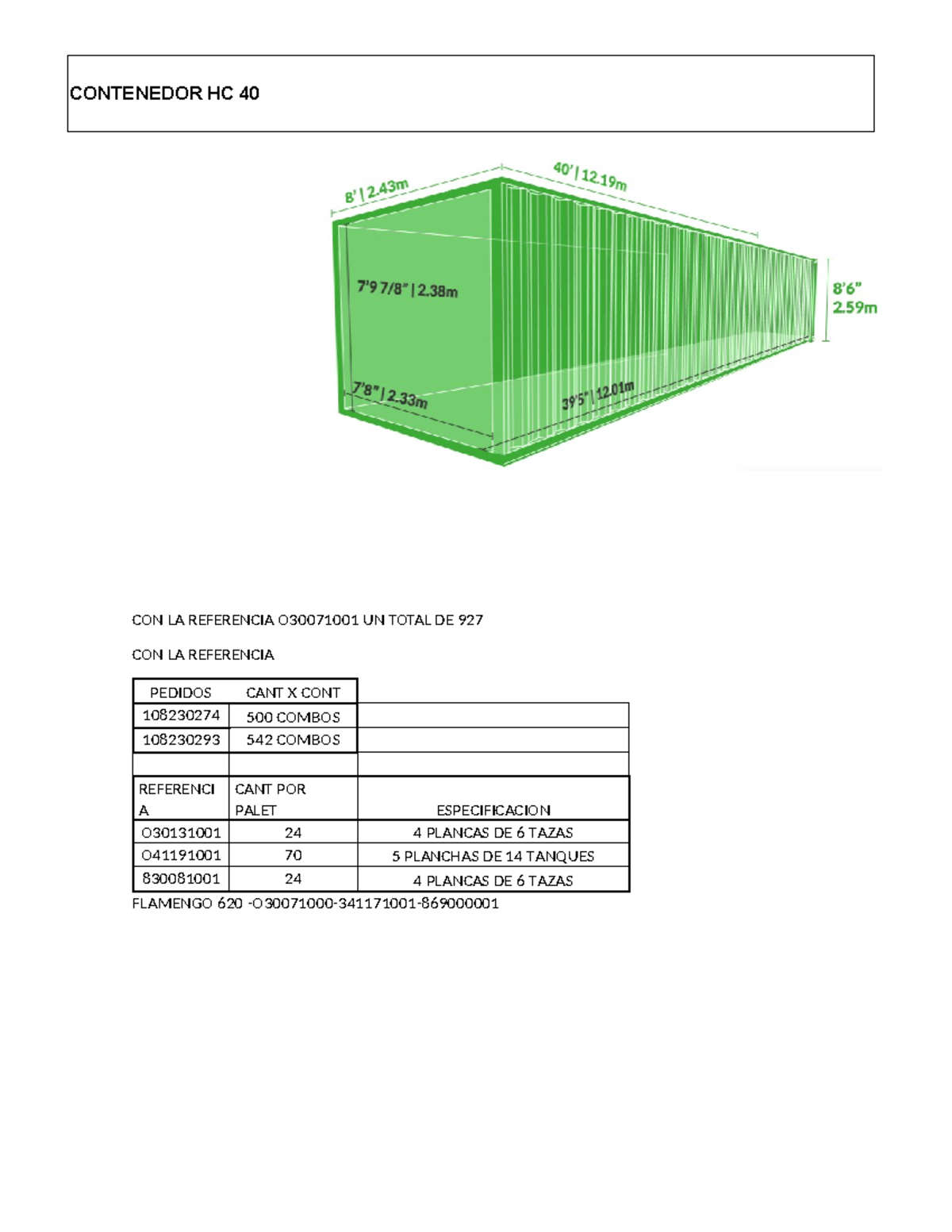 Ficha Tecnica Contenedor - Estadística General - CONTENEDOR HC 40 CON ...