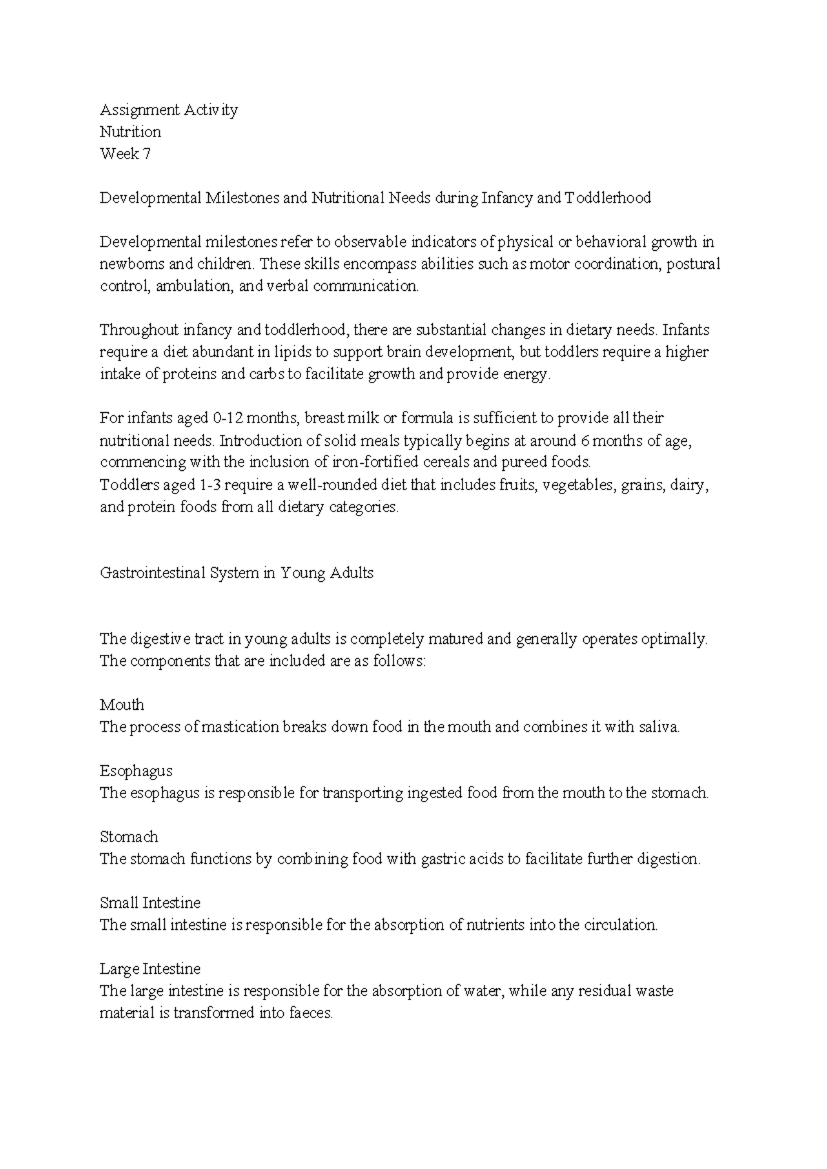 Assignment Activity Nutrition week 7 - Assignment Activity Nutrition ...