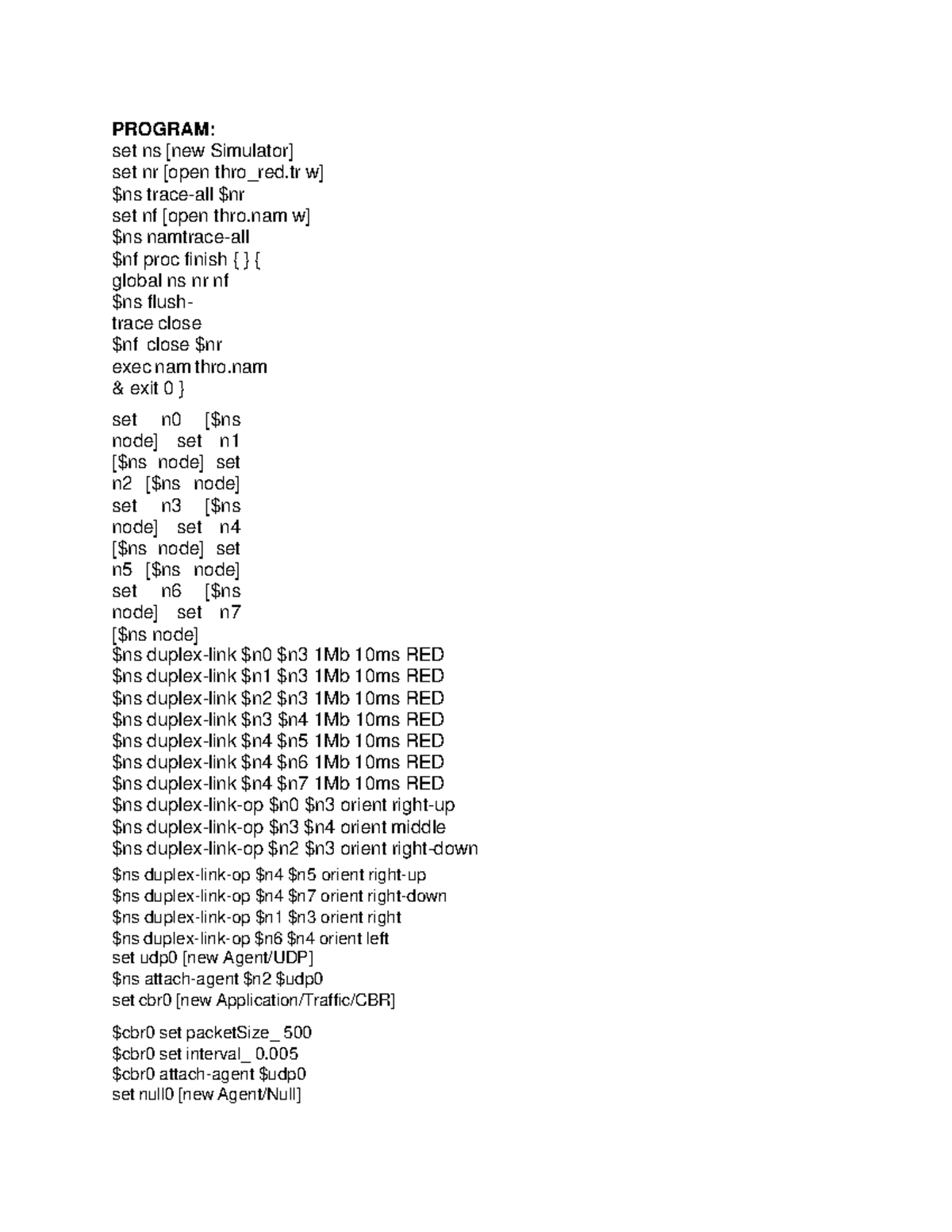Exp 10 - Nice lecture practicle notes - PROGRAM: set ns [new Simulator ...
