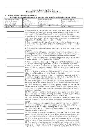 DRRR-Second Quarter Examination with Table of Specification - Disaster Readiness and Risk ...