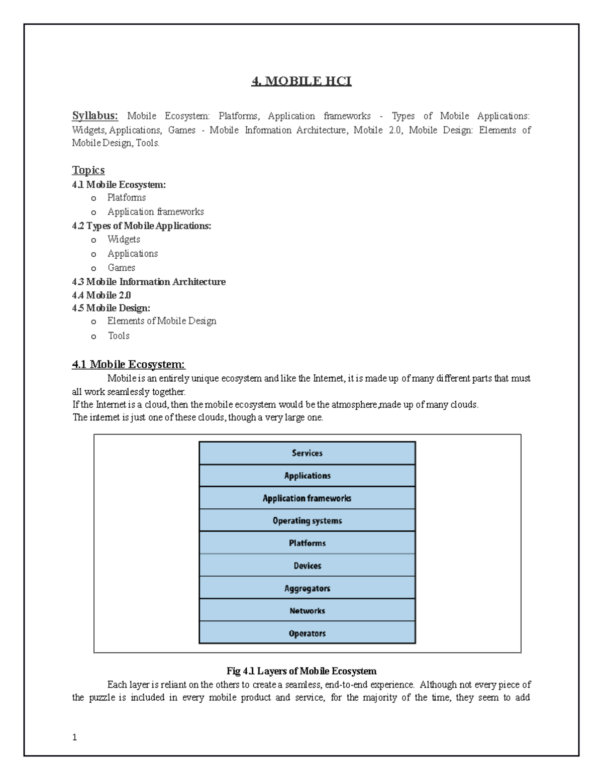 HCI unit 4 - HCI notes - 4. MOBILE HCI Syllabus: Mobile Ecosystem ...