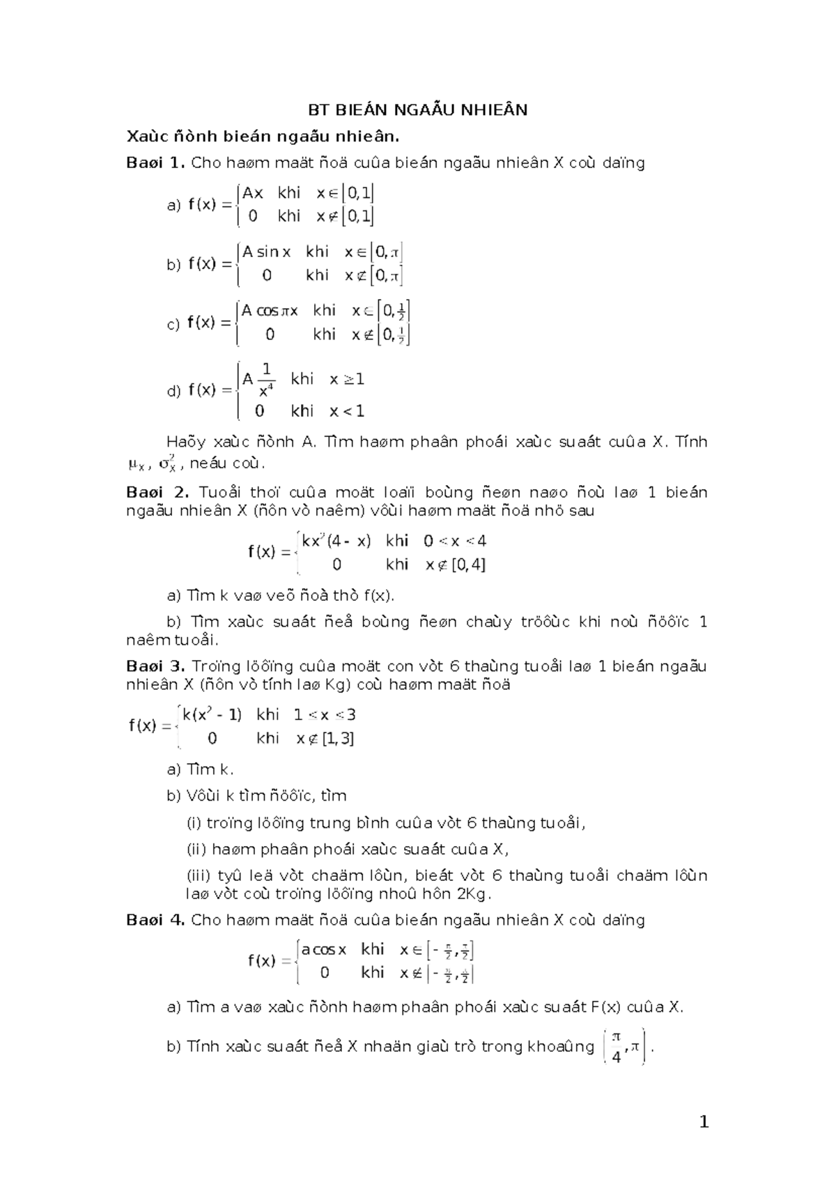 Bai-tap-bien-so-ngau-nhien - BT BIEÁN NGAÃU NHIEÂN Xaùc ñònh bieán ...