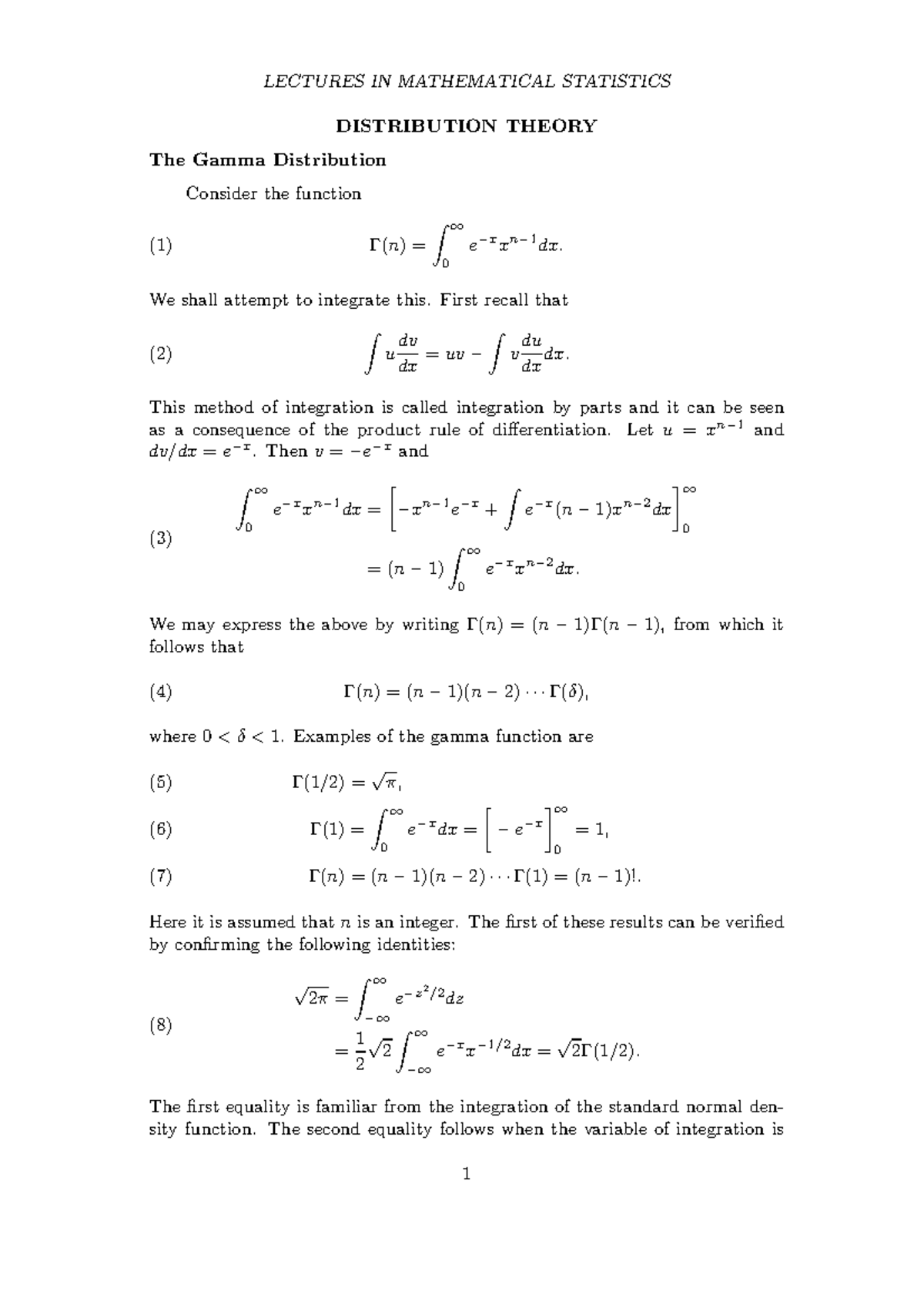 11sample - Lecture notes 1-11 - LECTURES IN MATHEMATICAL STATISTICS ...